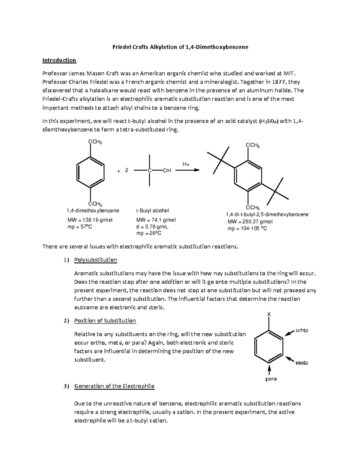 Friedel Crafts Alkylation of 1,4-Dimethoxybenzene - Friedel Crafts ...