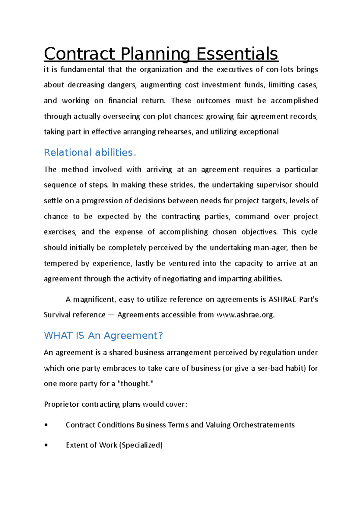 Contract Planning Essentials - These outcomes must be accomplished ...