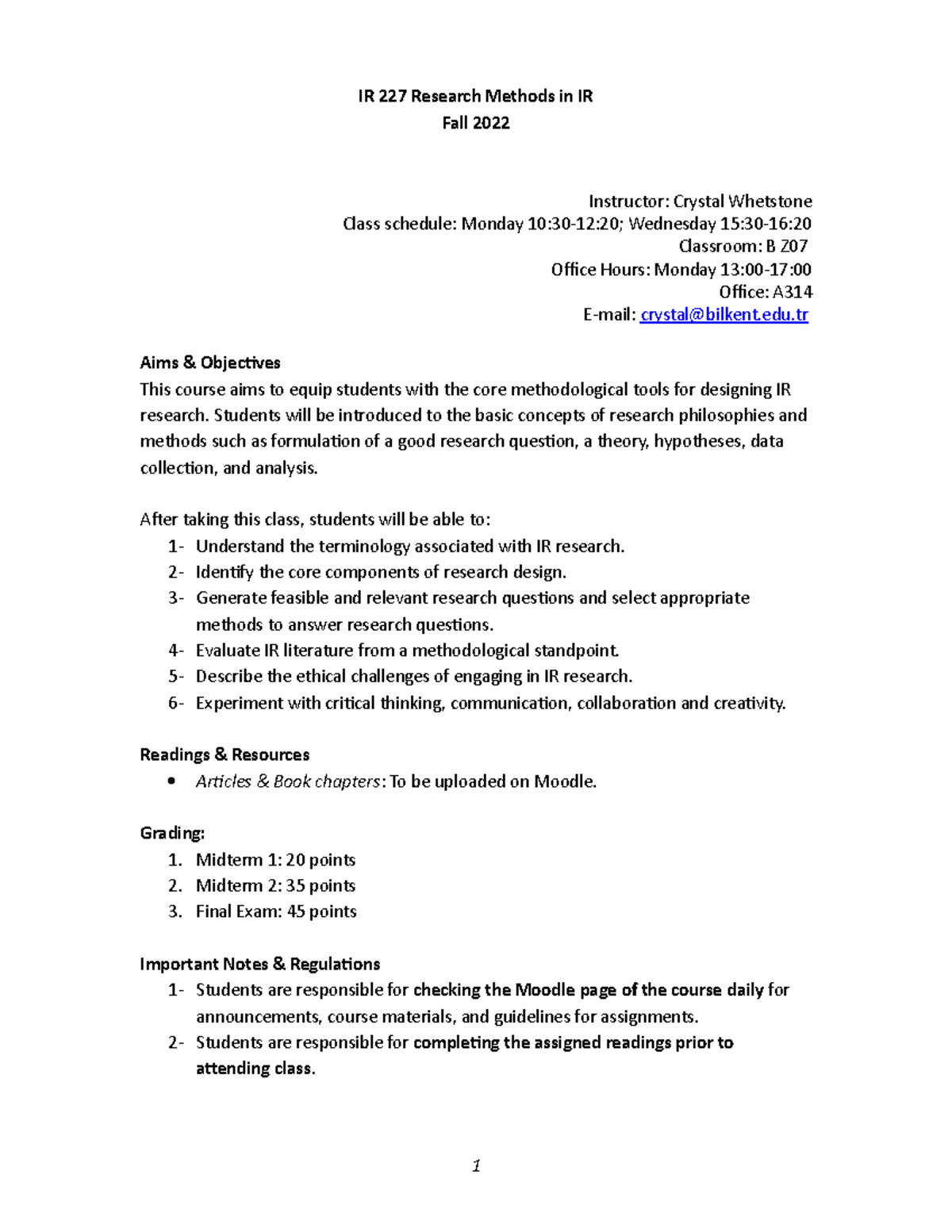 Syllabus IR227 - IR 227 Research Methods in IR Fall 2022 Instructor ...