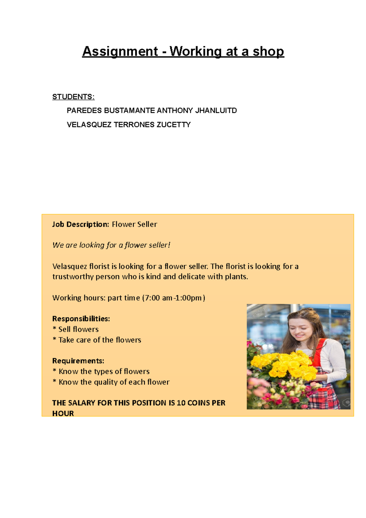 Ingles Semana 11 - LETRAS - Assignment - Working at a shop STUDENTS ...