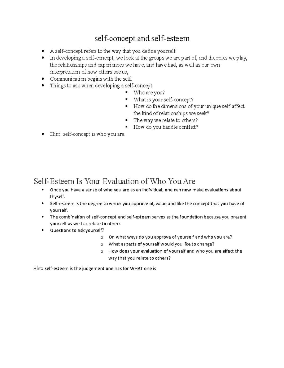 Self-concept and self-esteem - self-concept and self-esteem A self ...