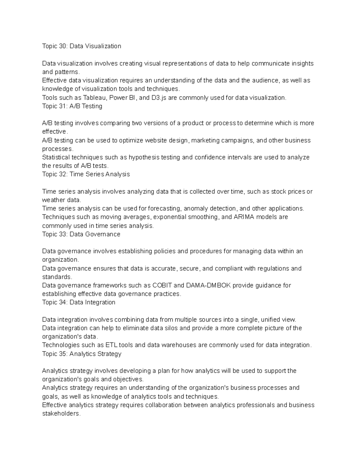 Business Analytics #3 - Lecture notes + Test questions - Topic 30: Data ...