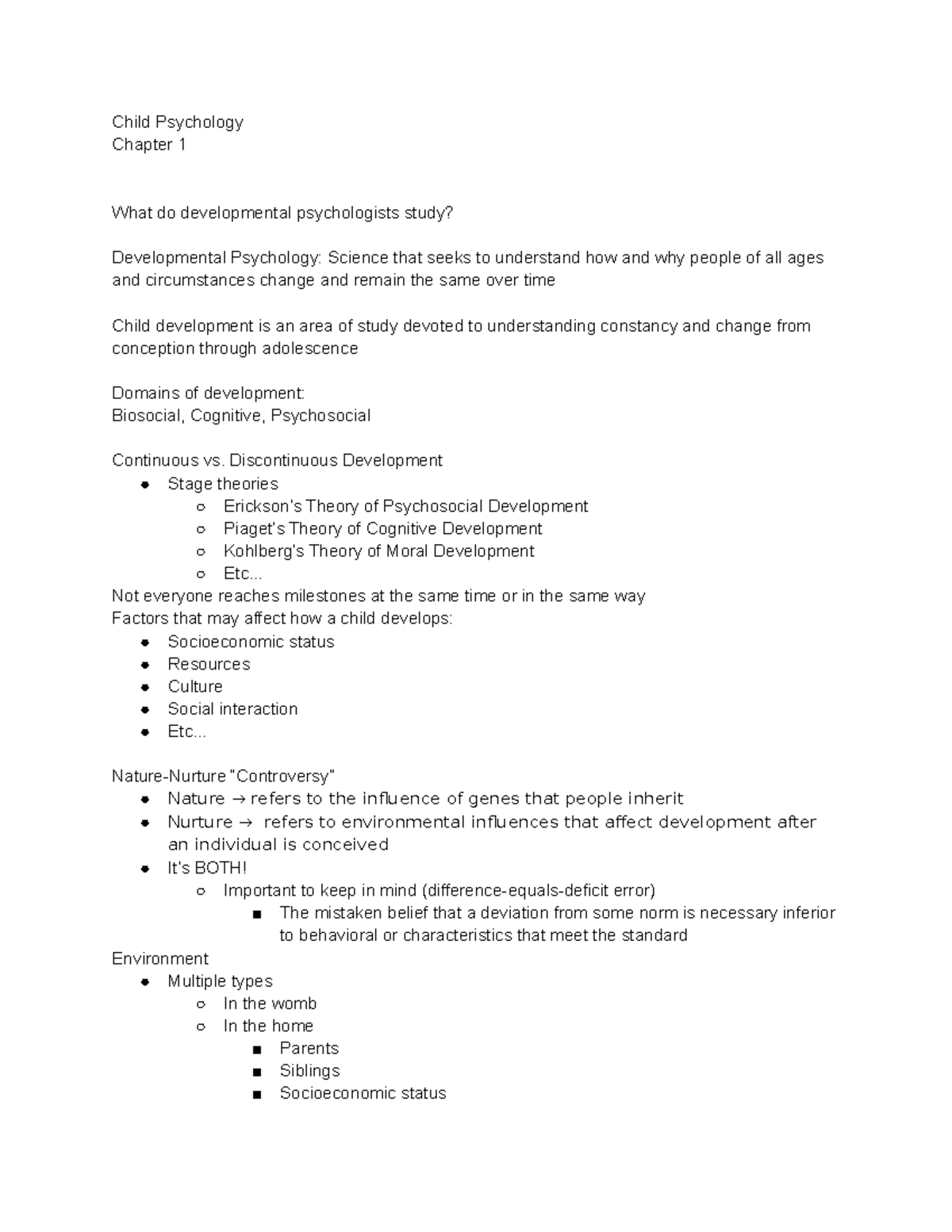 Chapter 1 child psych - Child Psychology Chapter 1 What do ...