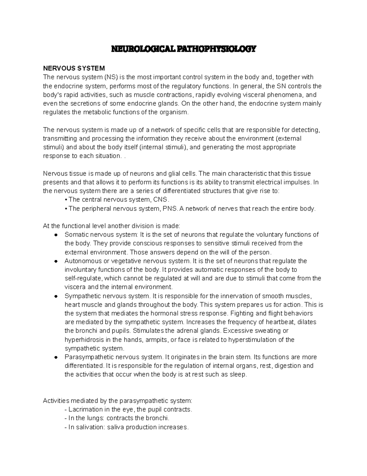 Neurological Pathophysiology - RDT 128 - LIU - Studocu