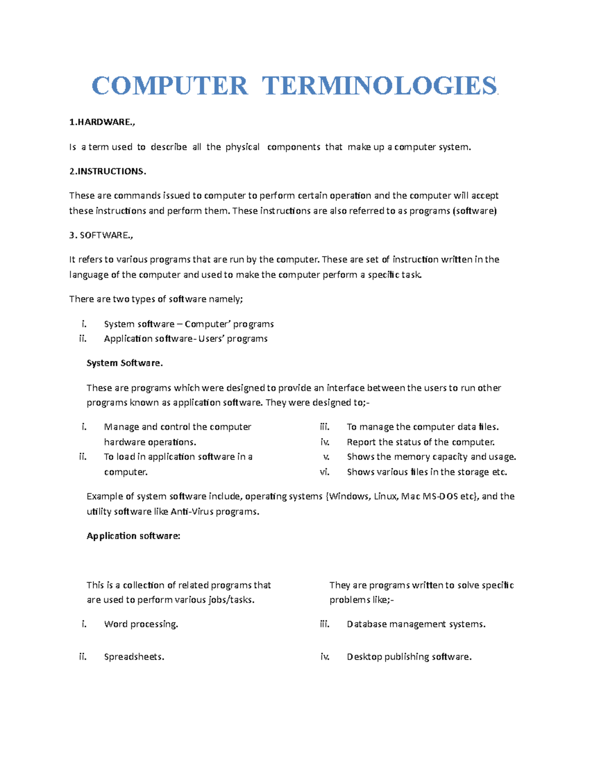Mariam Computer Terminologies Computer Terminologies 1 Is A Term Used To Describe All The 