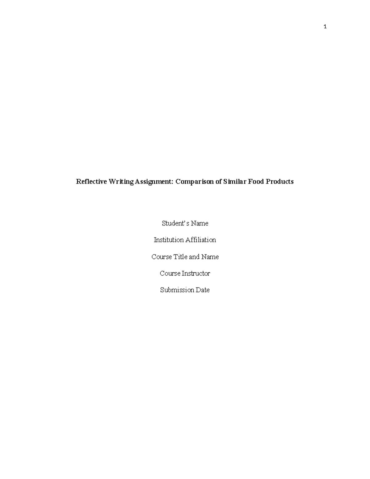 Reflective Writing Assignment - It is crucial to make the best food ...