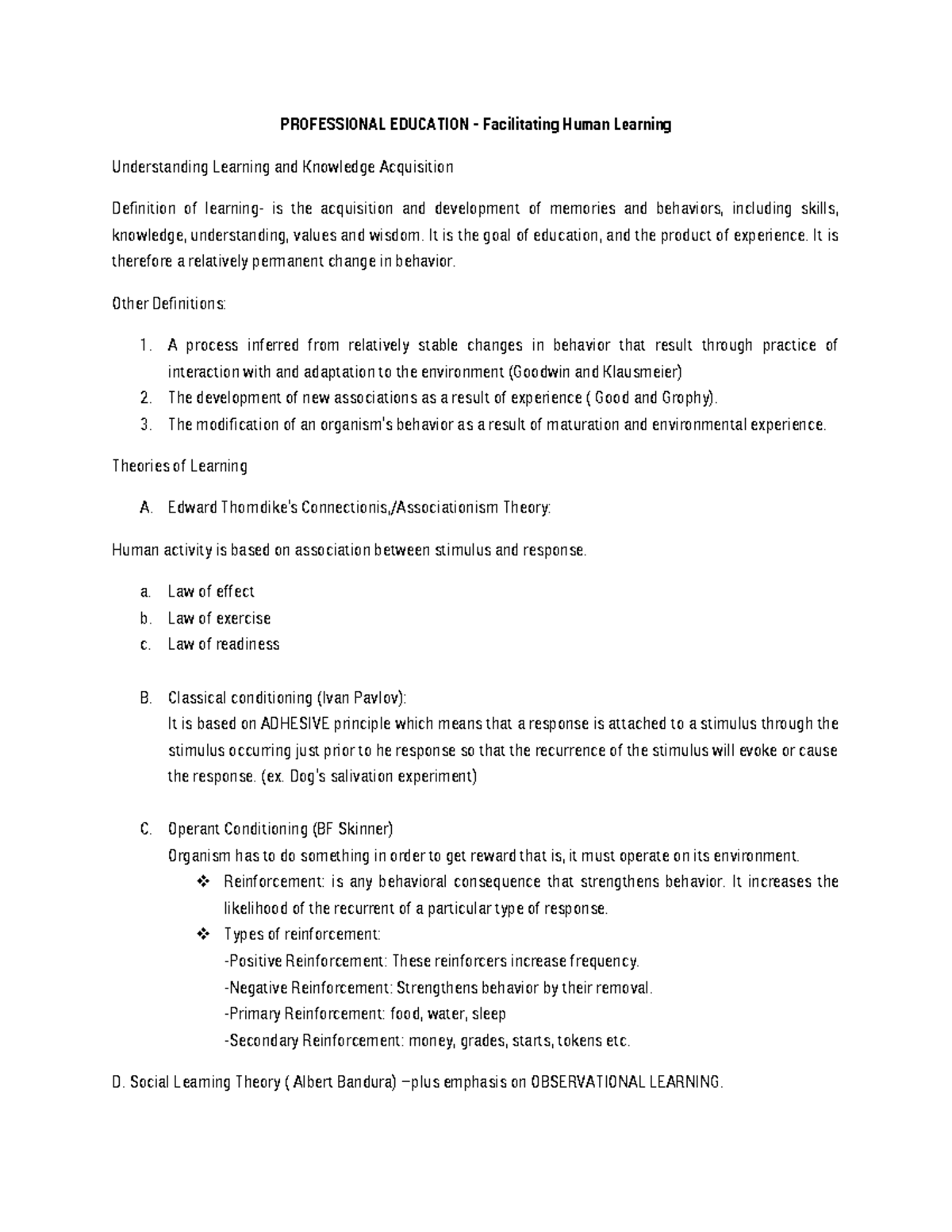 Facilitating-Human-Learning - PROFESSIONAL EDUCATION - Facilitating Human Learning Understanding ...