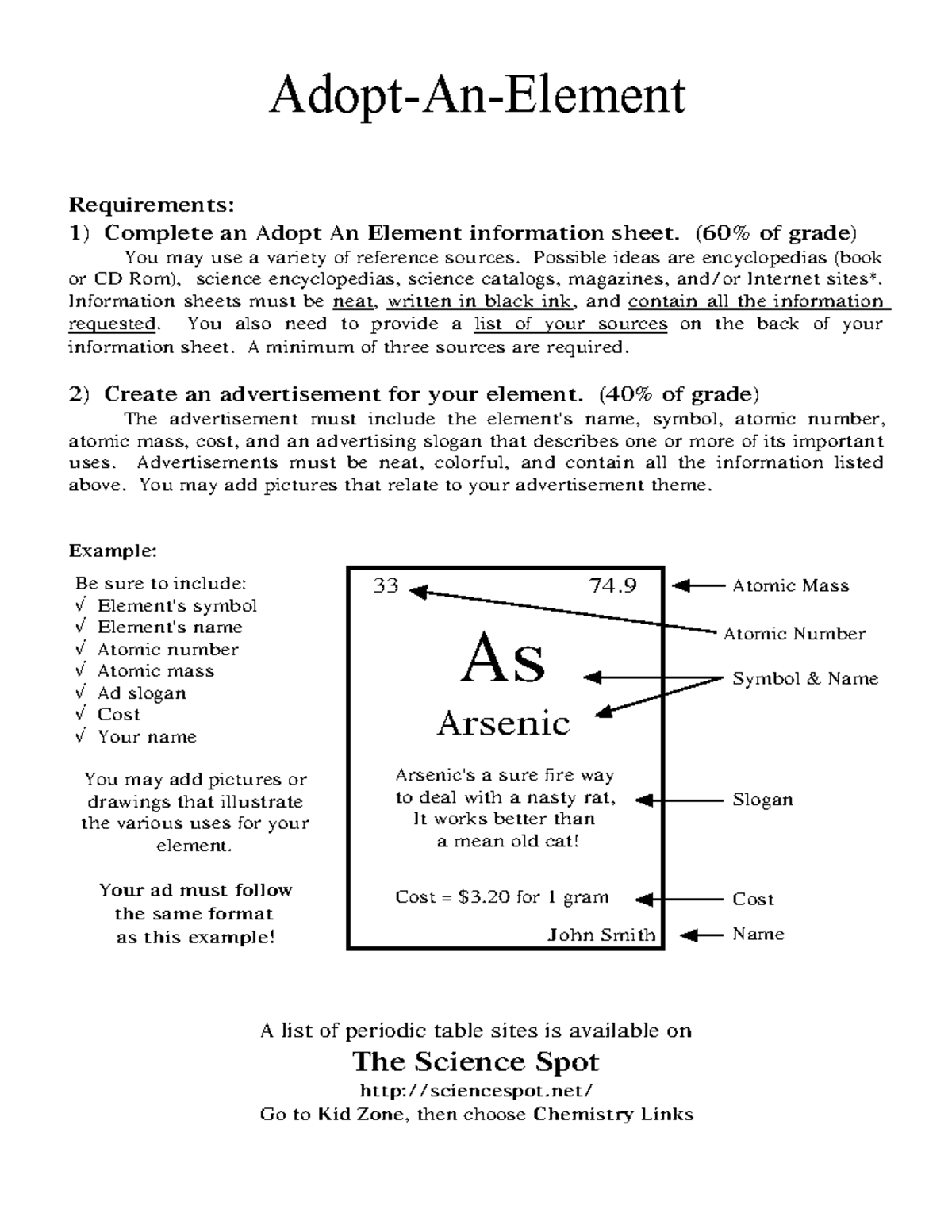 Edited - Adopt an element - Adopt-An-Element Requirements: 1 ) Complete ...