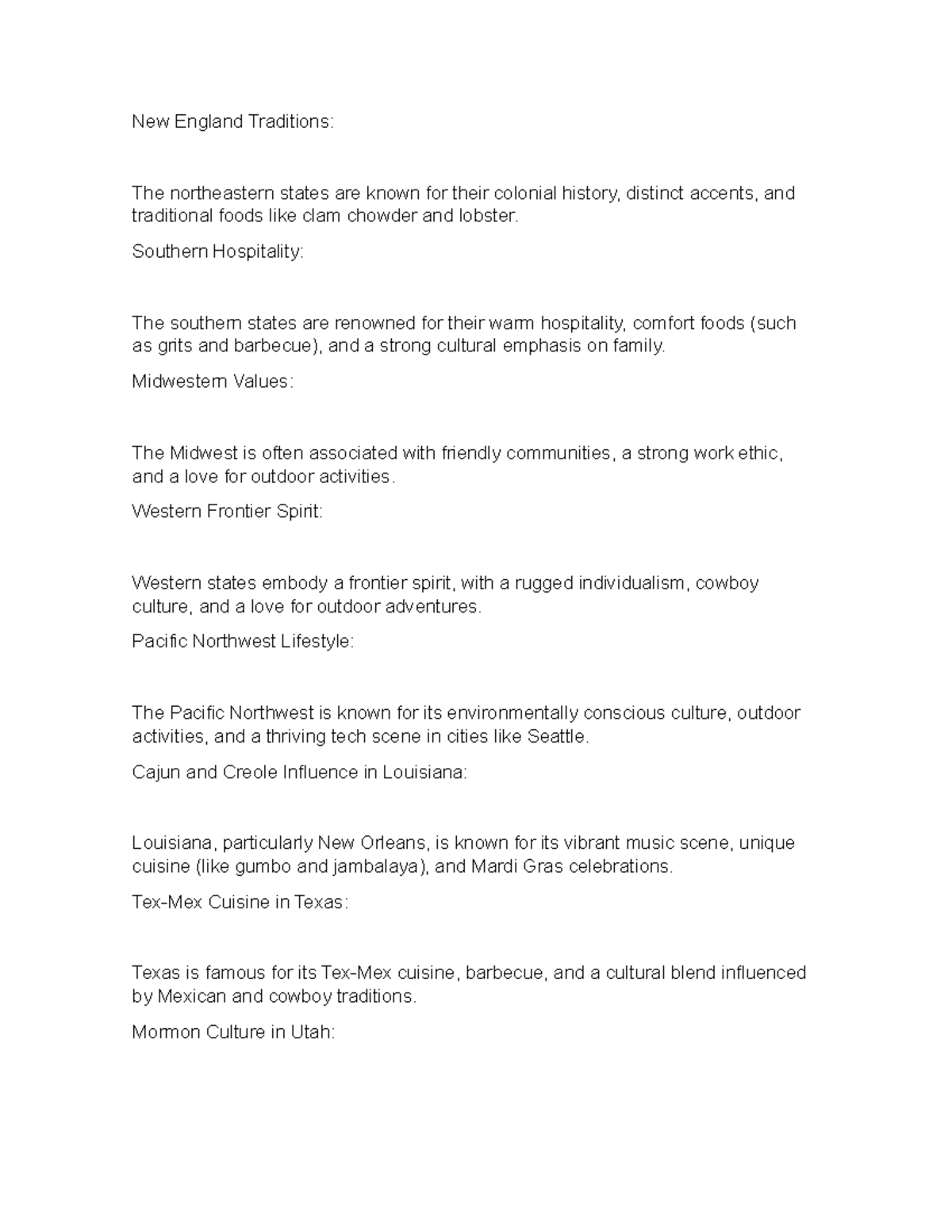 L2 - Documento - New England Traditions: The northeastern states are ...