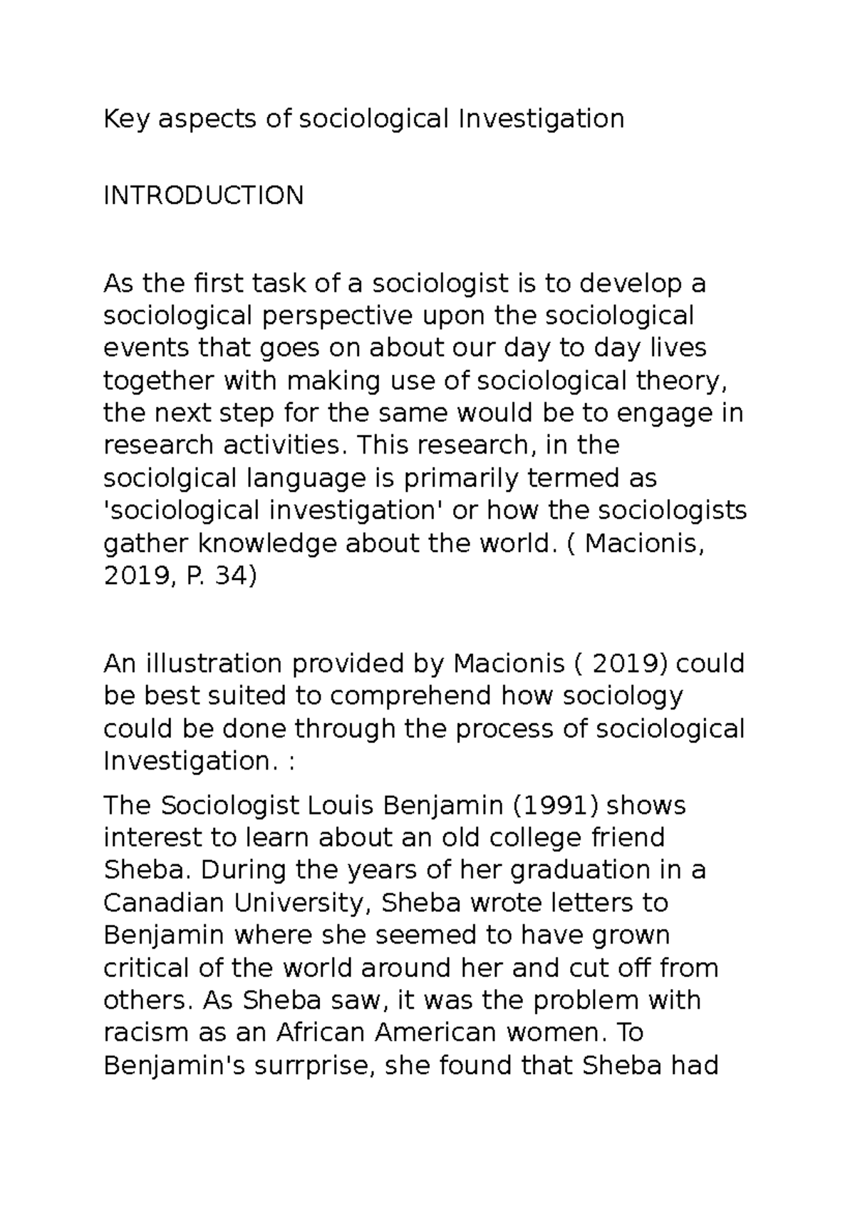 Key aspects of sociological Investigation - Key aspects of sociological ...