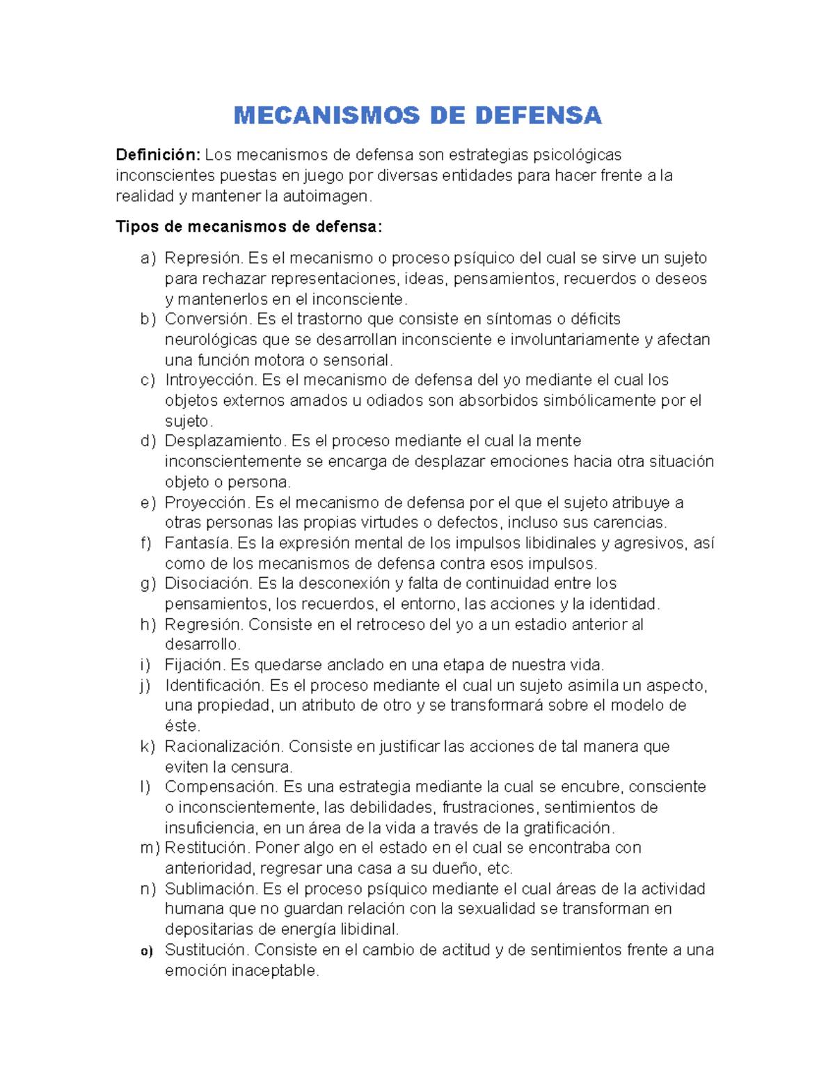 Mecanismos DE Defensa final - MECANISMOS DE DEFENSA Definición: Los ...