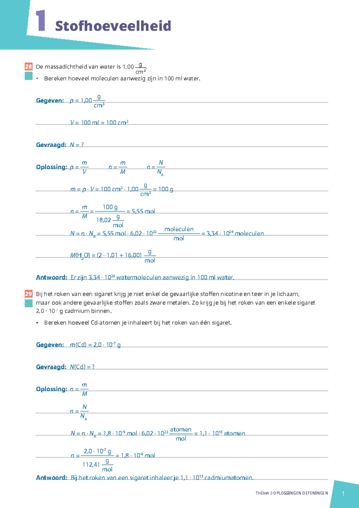 Oplossingen extra oefeningen concentratie - 1 Stofhoeveelheid De ...