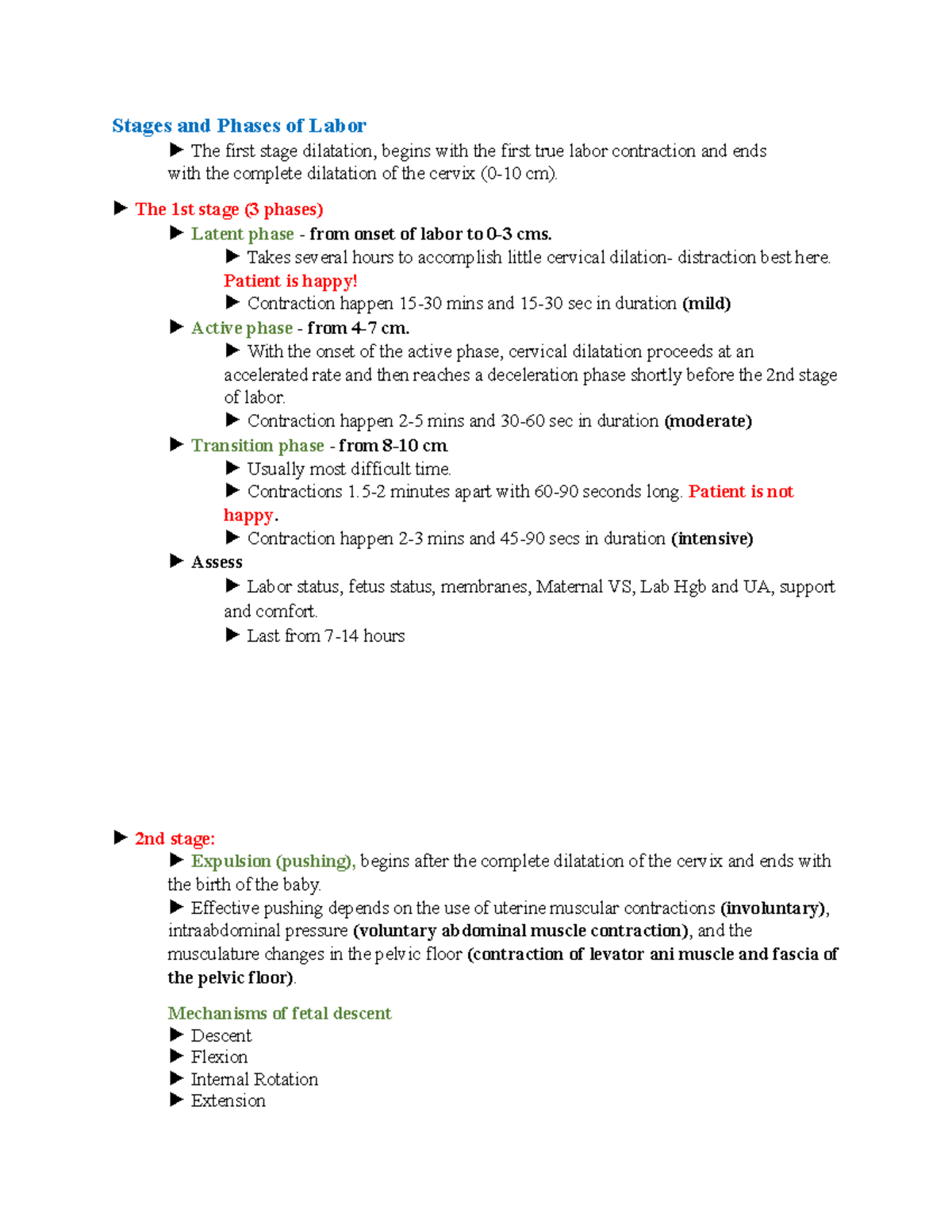 Ob the stages of labor - Tamucc OB nursing - Stages and Phases of Labor ...