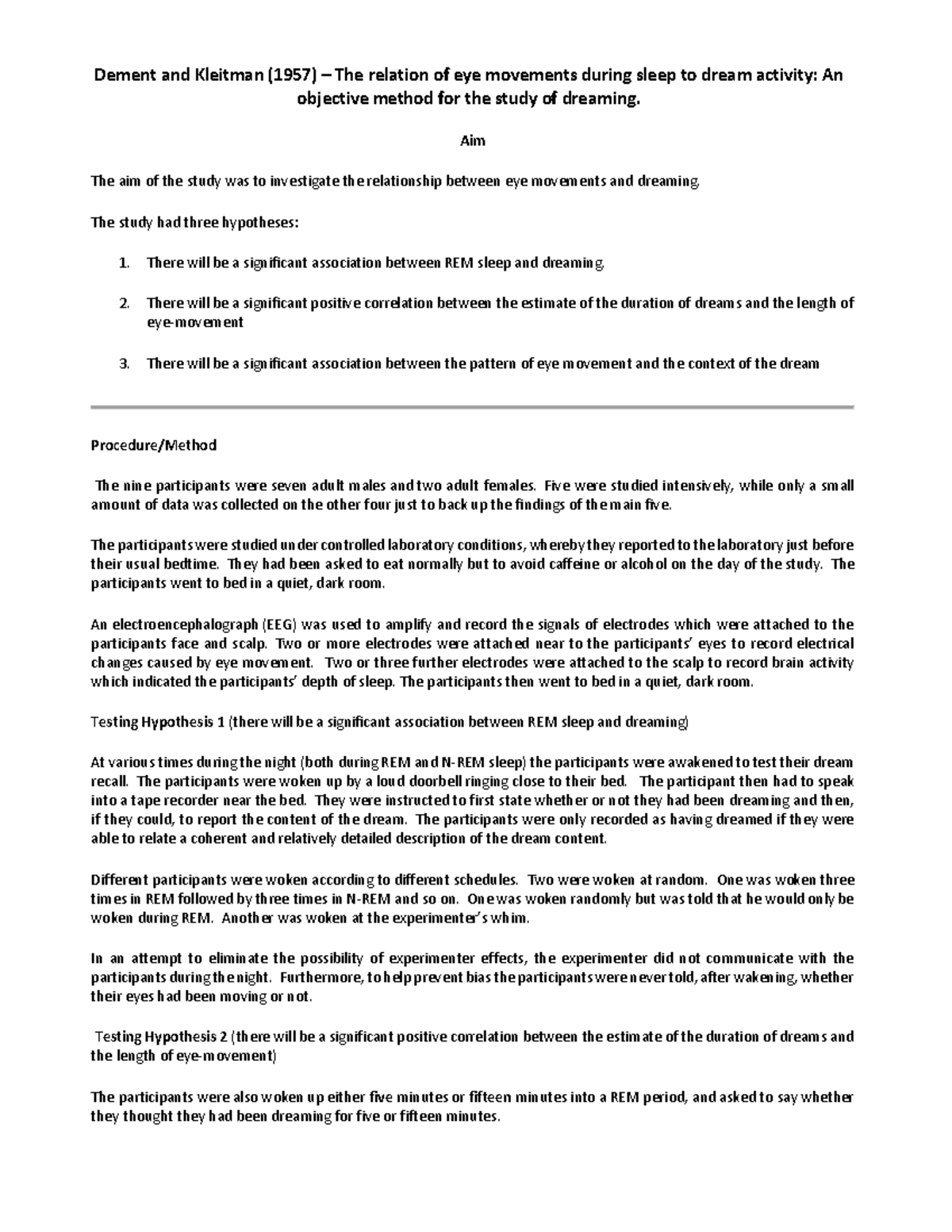 2 Dement and Kleitman (1957) Overview - Dement and Kleitman (1957 ...