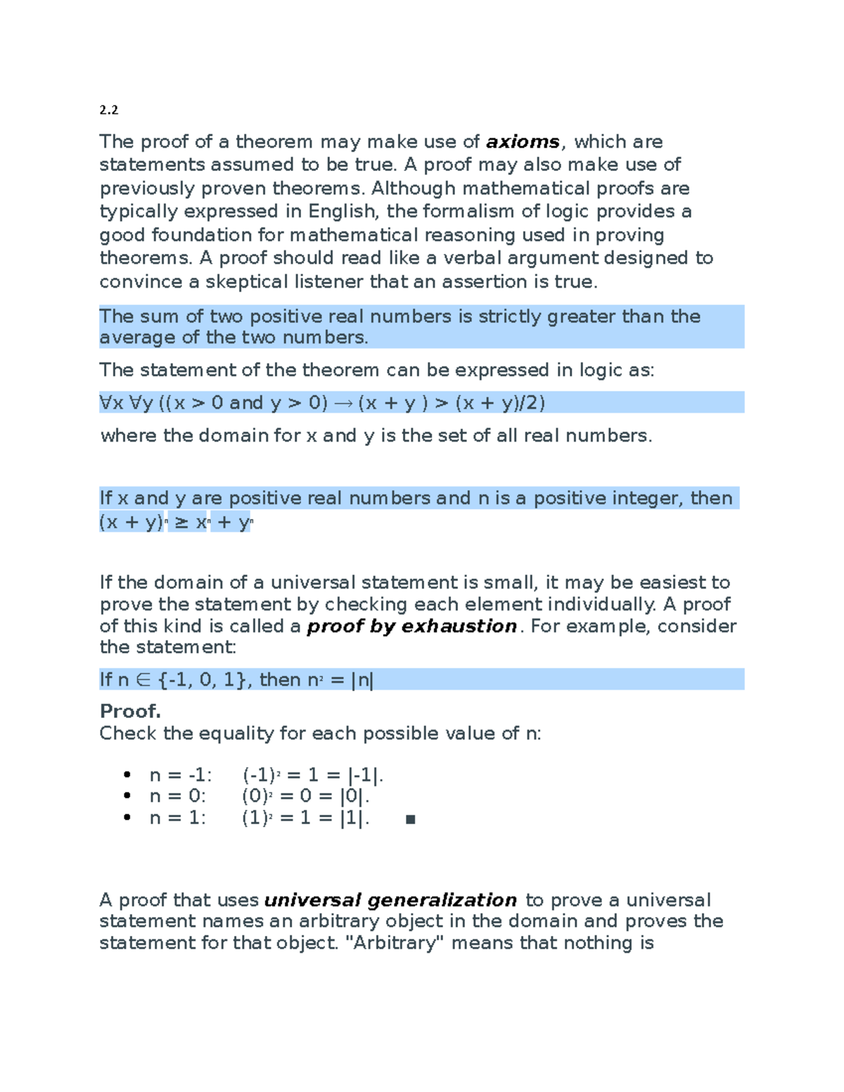 Ch2 notes Zybooks - The proof of a theorem may make use of axioms ...