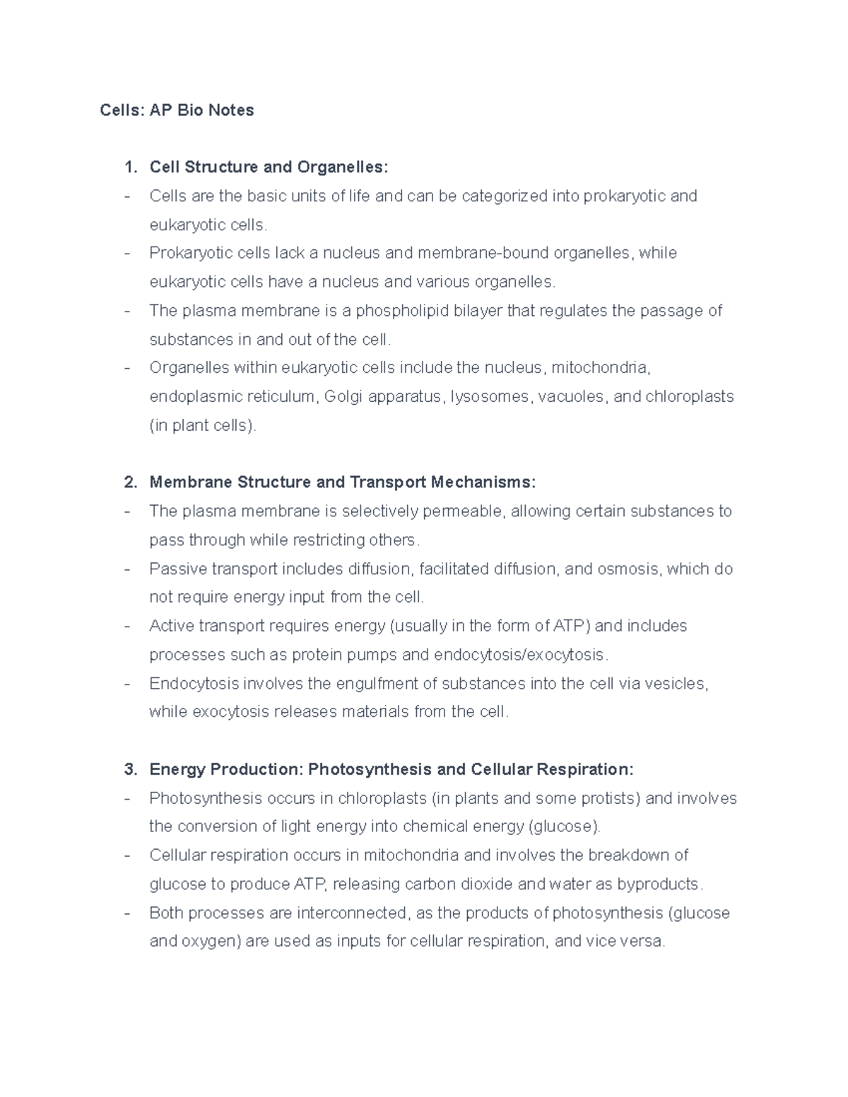 AP Biology Notes: Cells - Cells: AP Bio Notes Cell Structure and ...