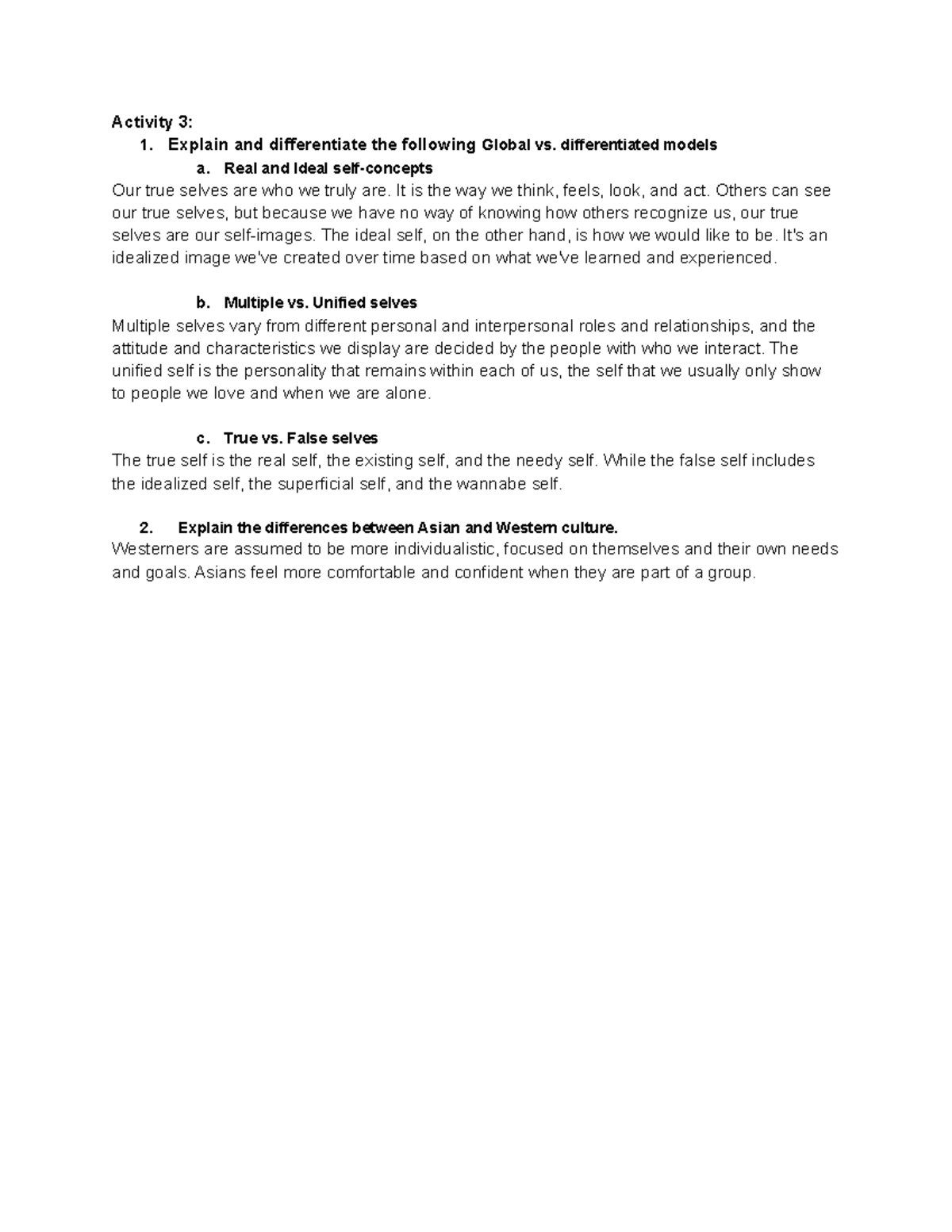Explain and differentiate the following Global vs. differentiated ...
