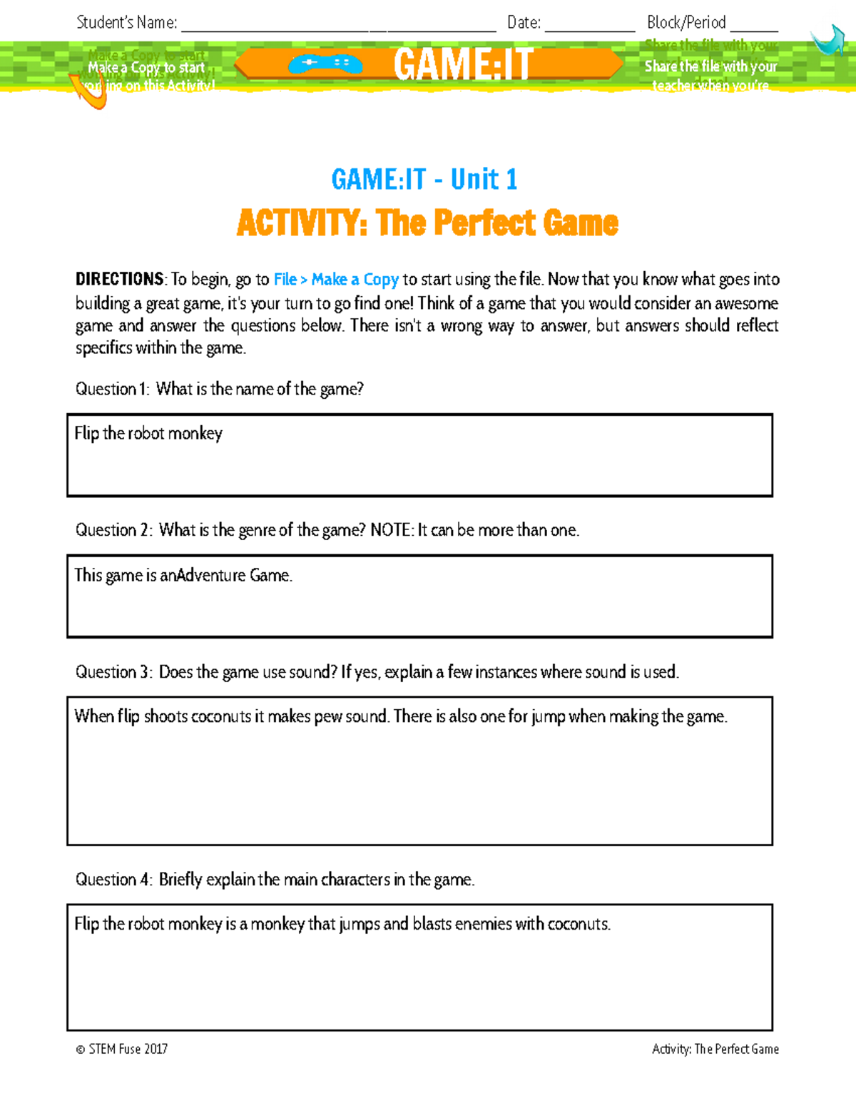 Gaming Exam - works - GAME:IT Make a Copy to start working on this ...