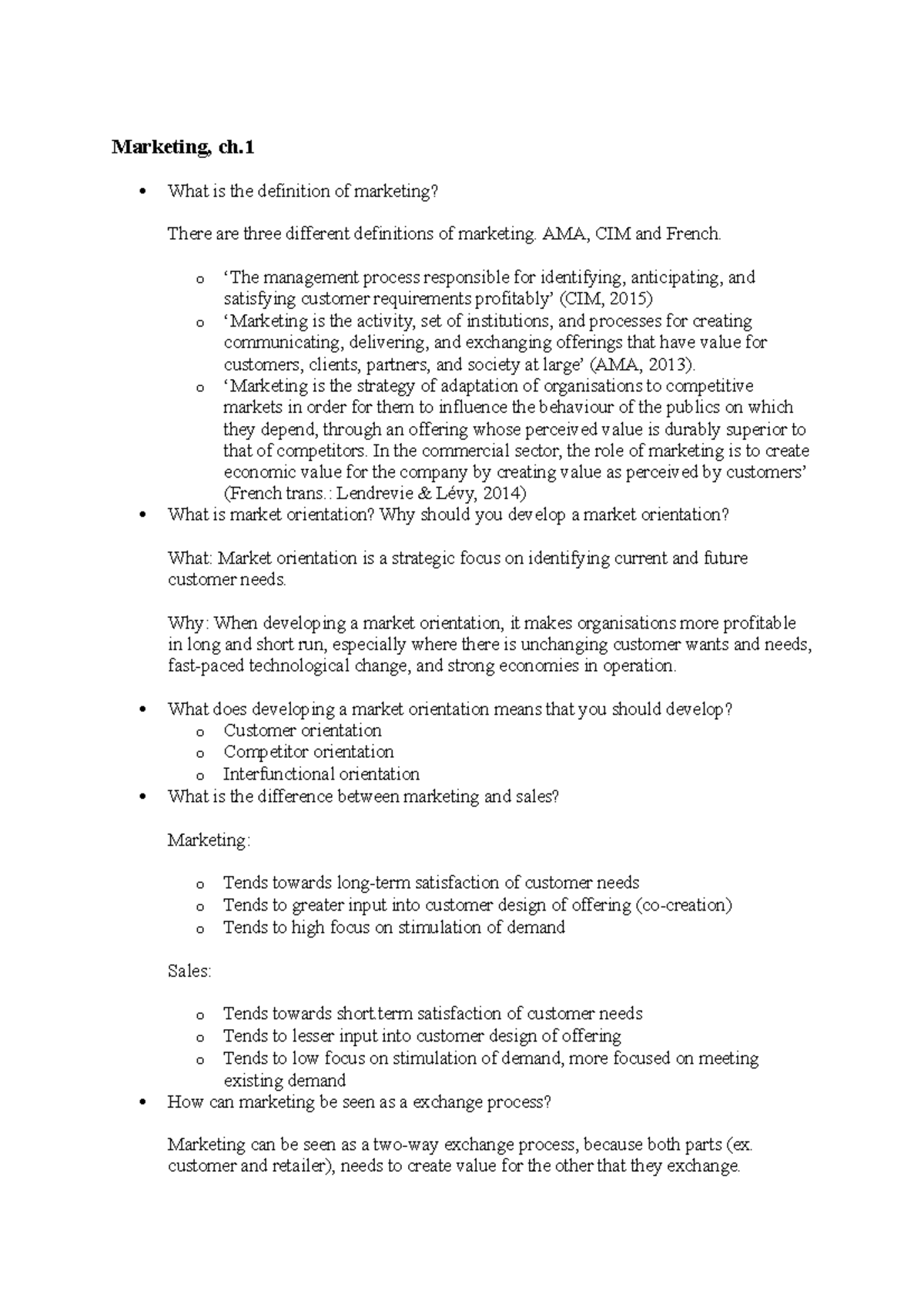 Marketing Questions and answers for active recall - Marketing, ch. What ...