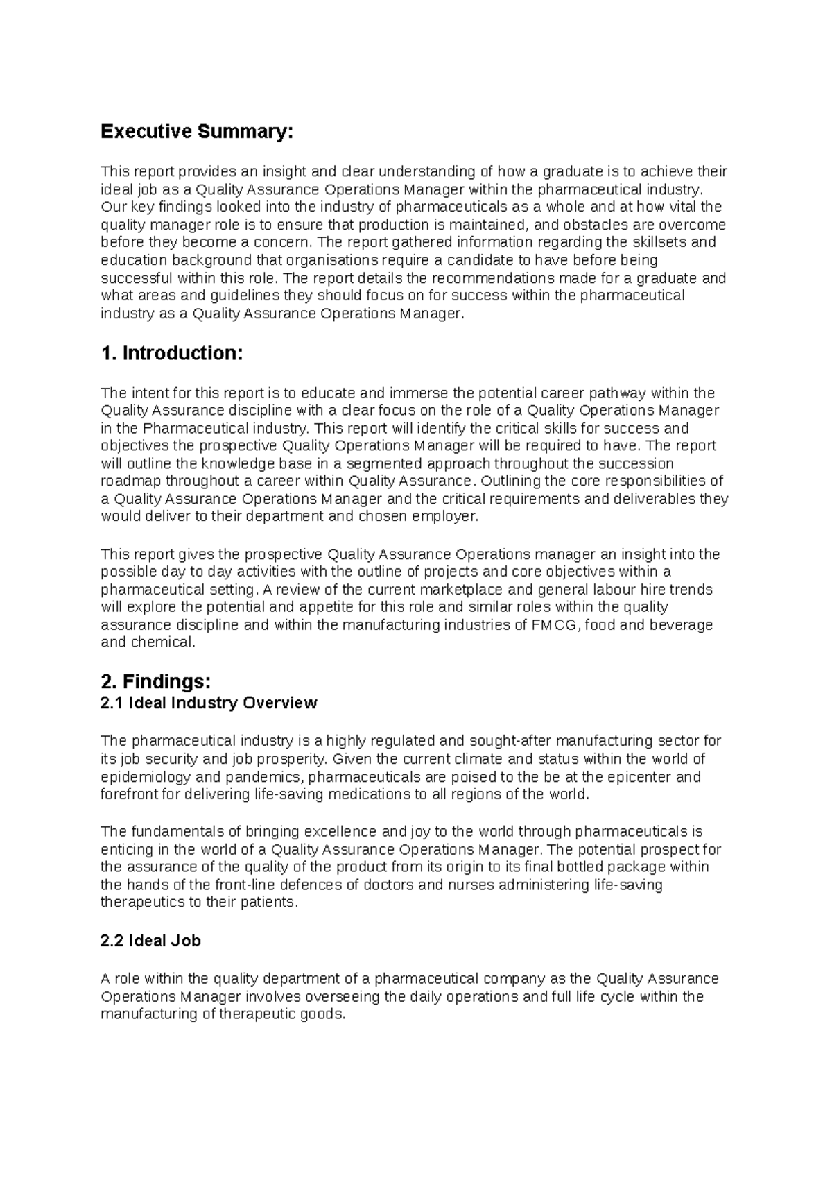 Assignment 2 Career - Executive Summary: This report provides an ...
