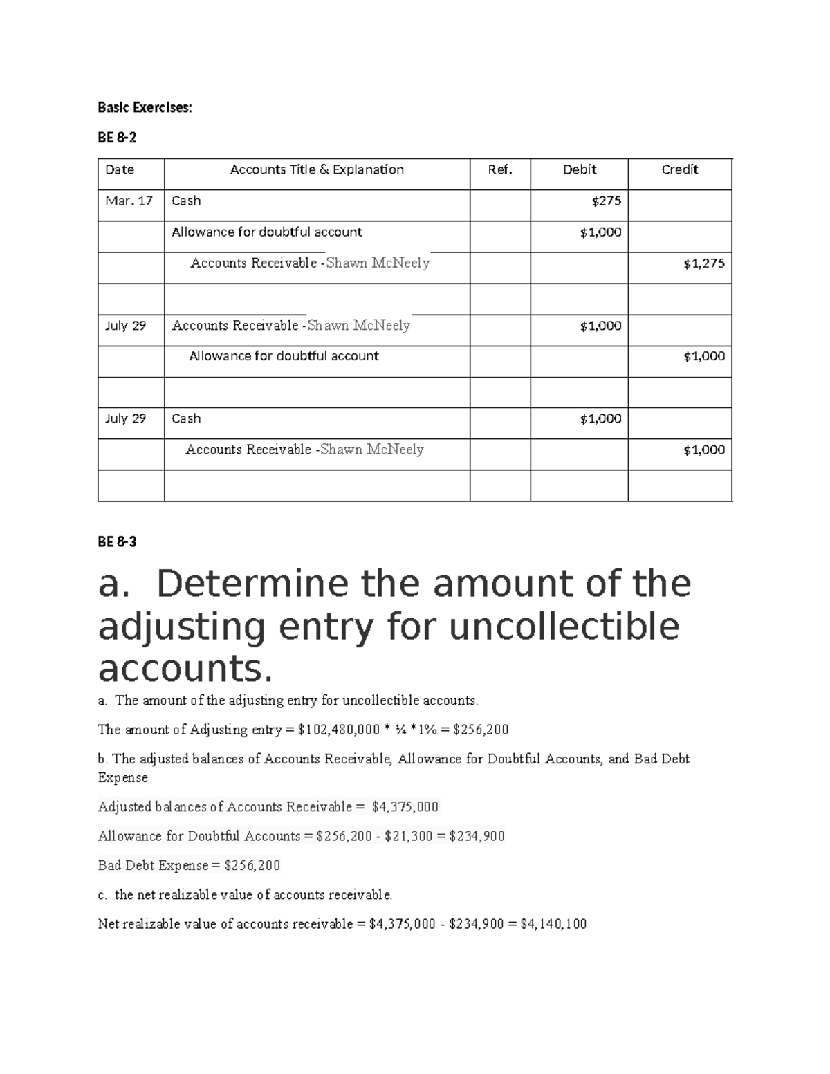 Chapter 8 Assignment 2 Tori - Basic Exercises: BE 8- Date Accounts Title & Explanation Ref ...