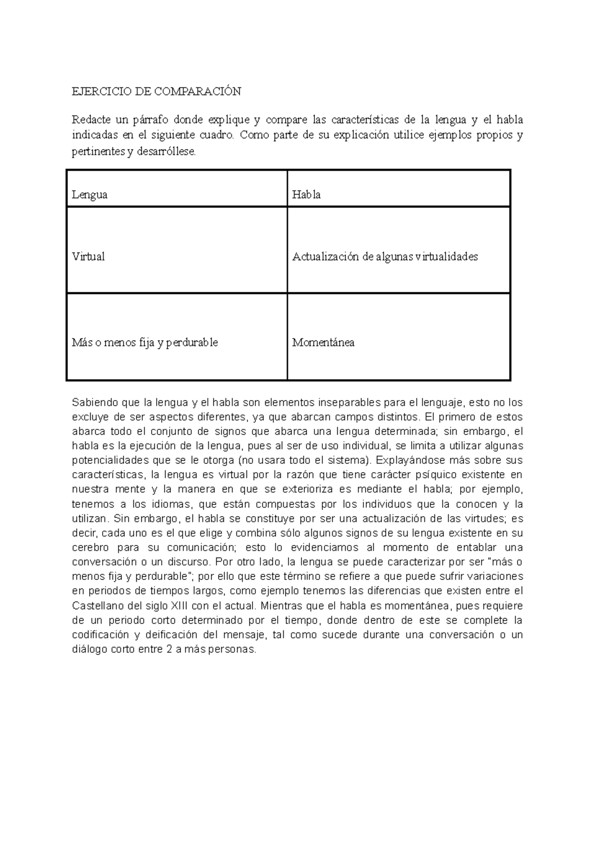 Ejercicio de Comparación - EJERCICIO DE COMPARACIÓN Redacte un párrafo ...