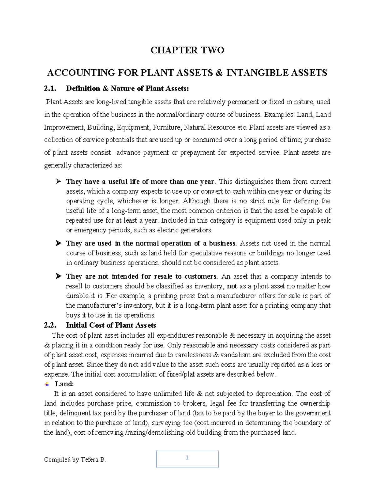 480153092 Chapter 2 Plant Asset and Intangible Asset - 1 CHAPTER TWO ...