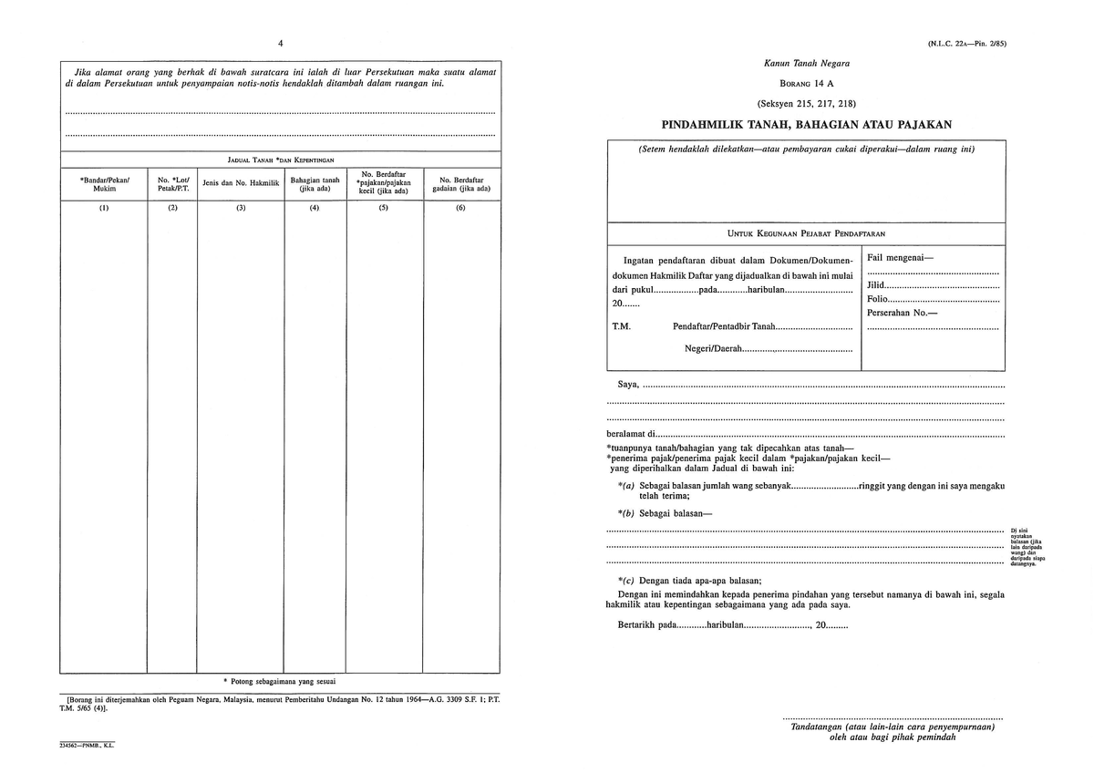 Borang 14A - Land law - Studocu