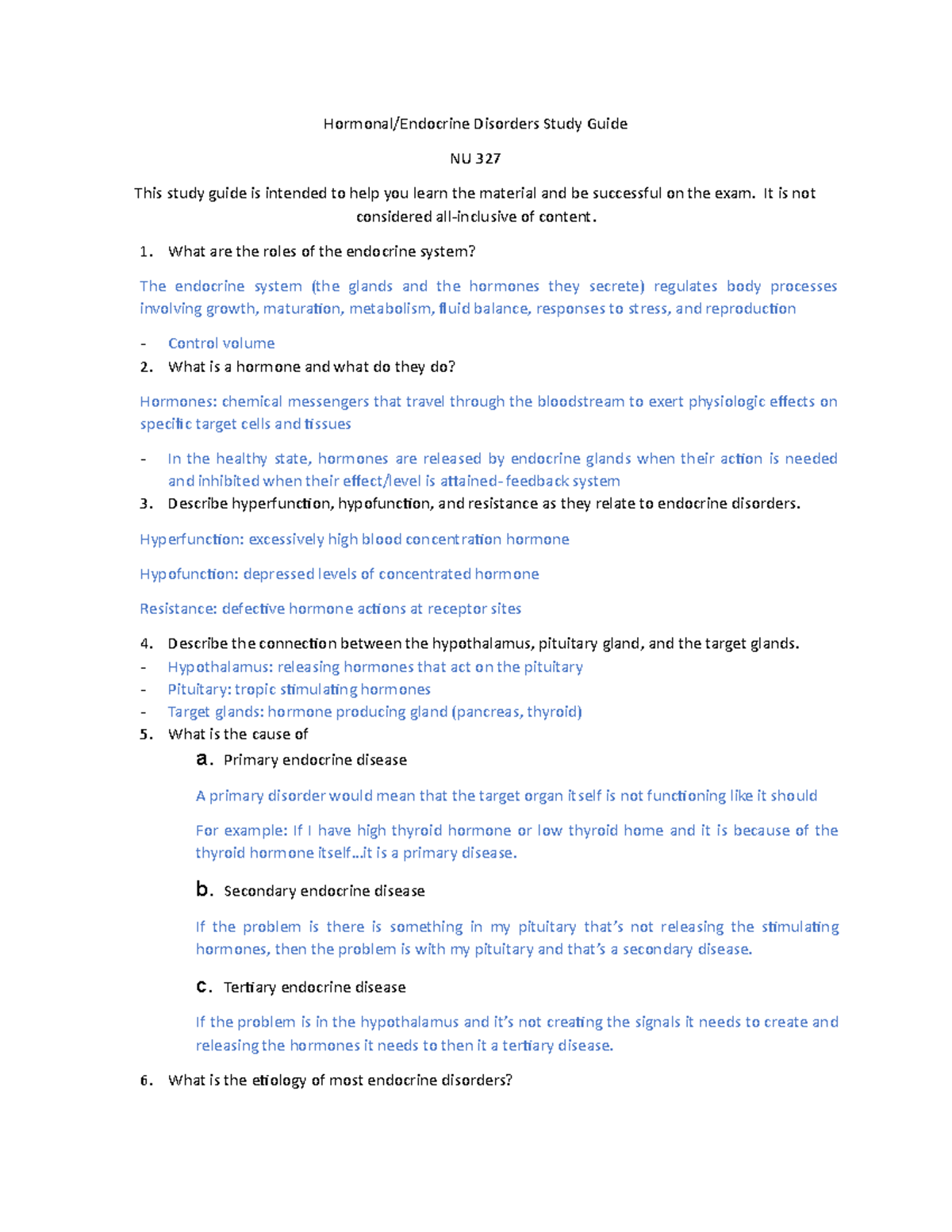 Hormonal Endocrine Disorders Study Guide - Hormonal/Endocrine Disorders ...