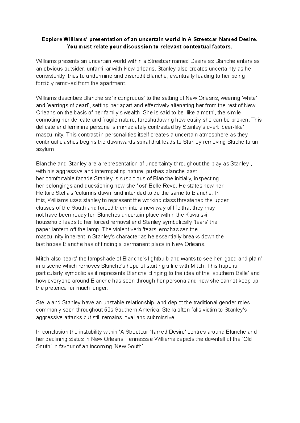 uncertain world in streetcar - Explore Williams’ presentation of an ...