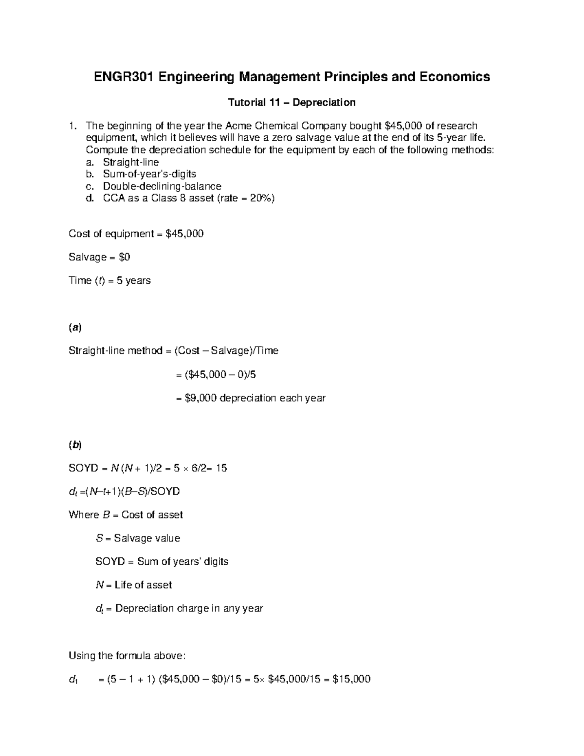Tut11soln Tutorial 11 Solution Work For Engr301 Engr301 Engineering Management Principles 