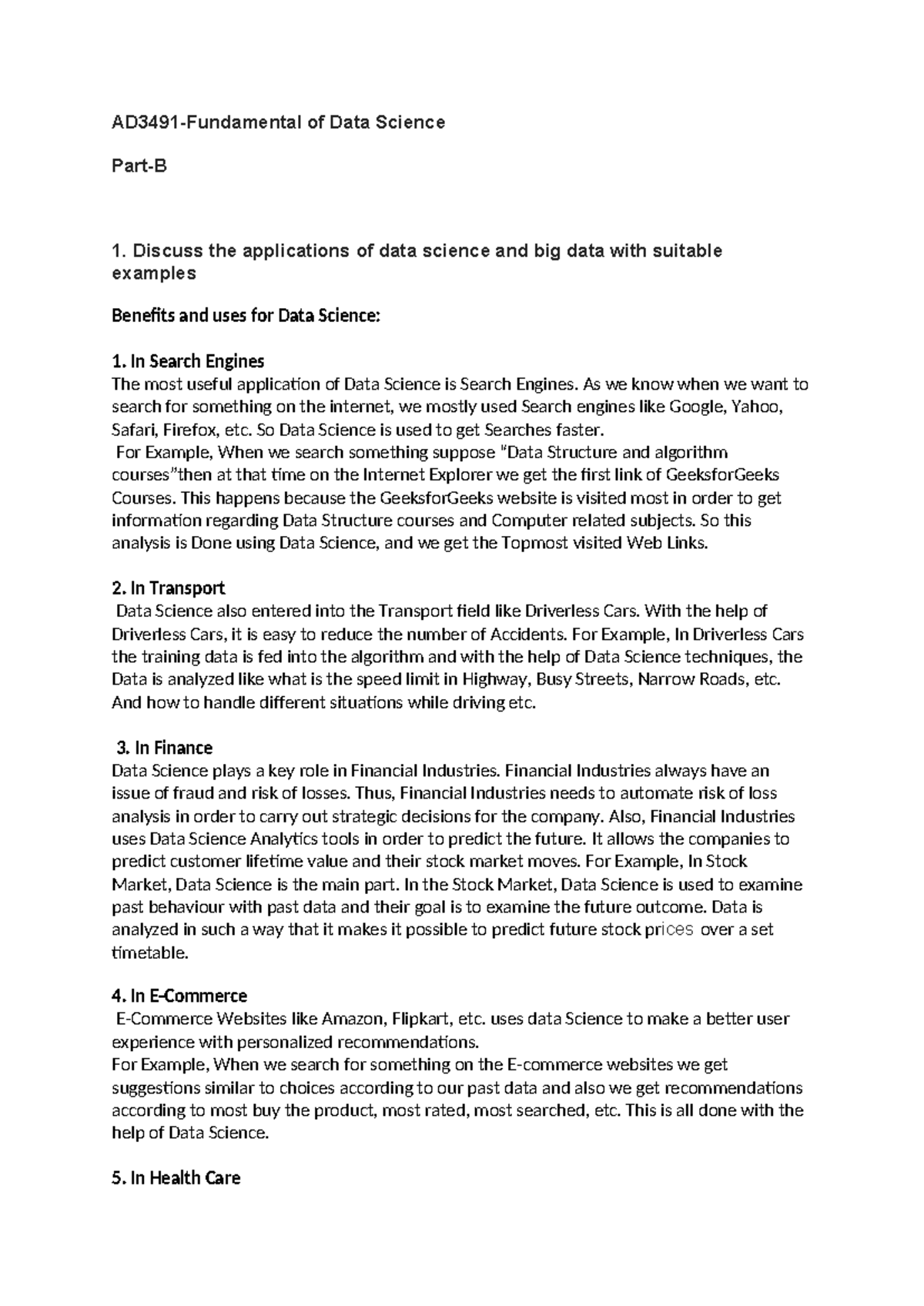 AD3491 QUES WITH ANS FDA1 EDU - AD3491-Fundamental of Data Science Part-B Discuss the ...