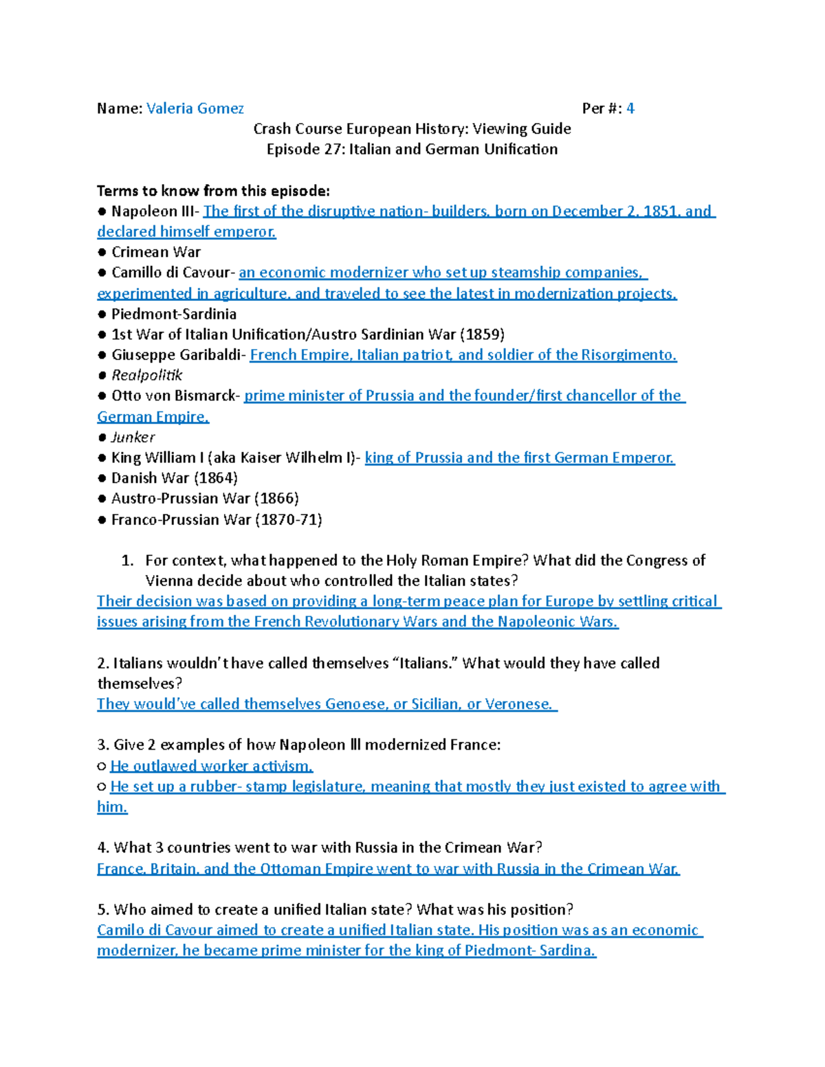 Crash Course Unification - Name: Valeria Gomez Per #: 4 Crash Course ...