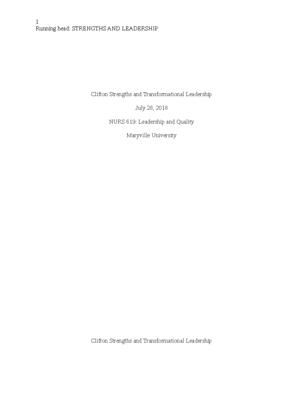Leadership Paper - Running head: STRENGTHS AND LEADERSHIP Clifton ...