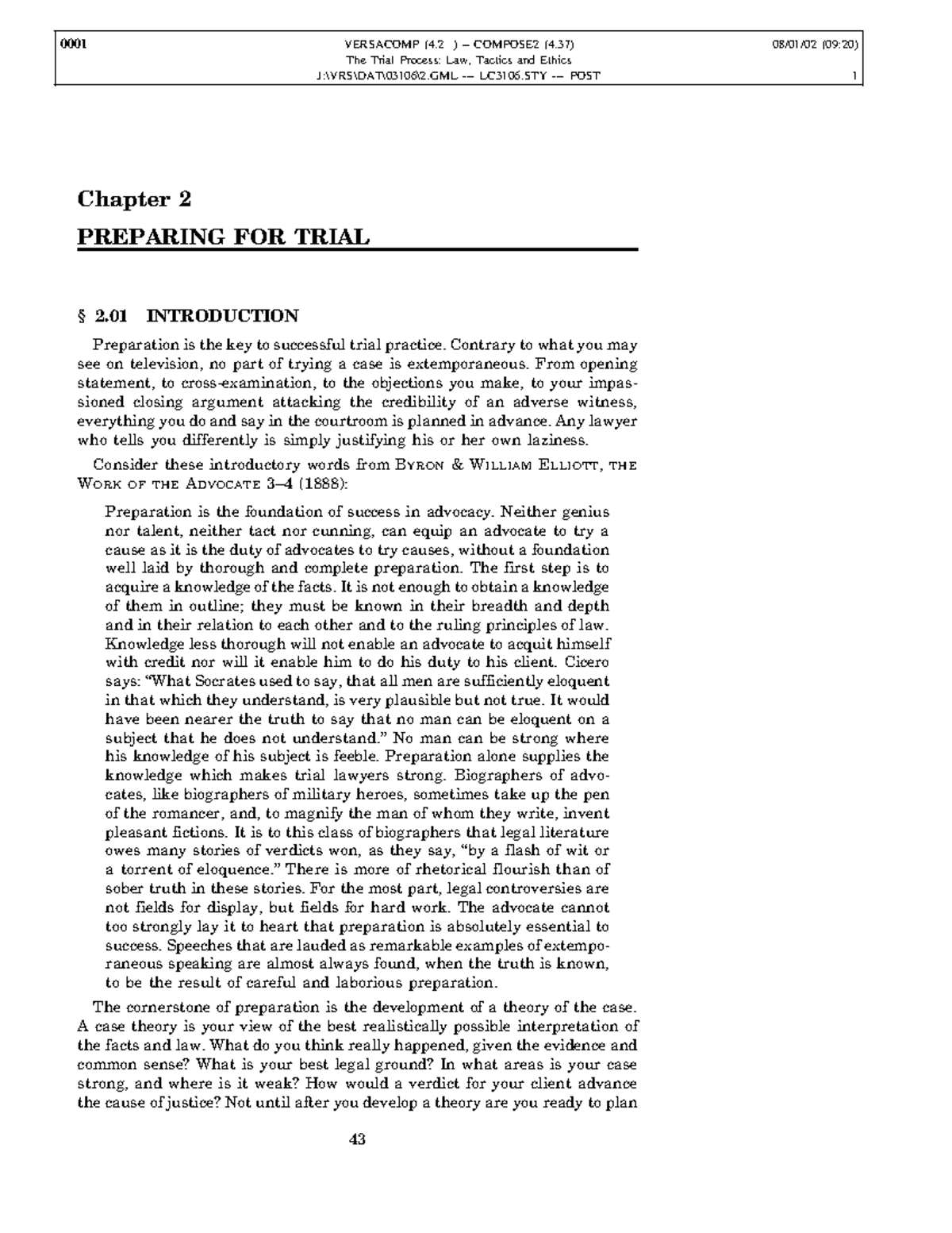 Preparing FOR Trial - Chapter 2 PREPARING FOR TRIAL § 2 INTRODUCTION ...