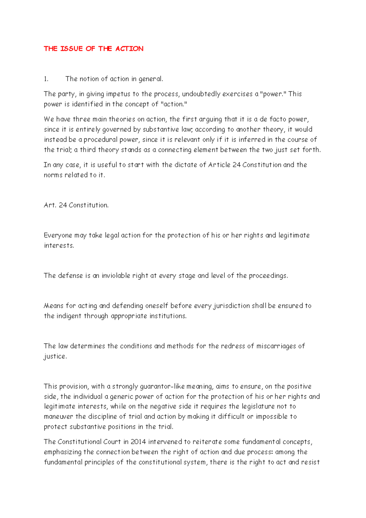 THE Issue OF THE Action 9 - THE ISSUE OF THE ACTION The notion of ...