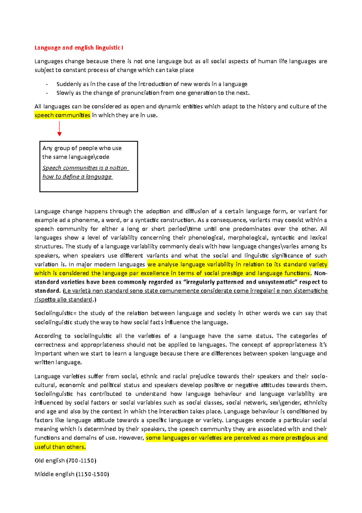 Language and english linguistic I - Language and english linguistic I ...