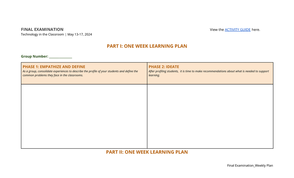 Template - Learning PLAN - FINAL EXAMINATION View the ACTIVITY GUIDE ...