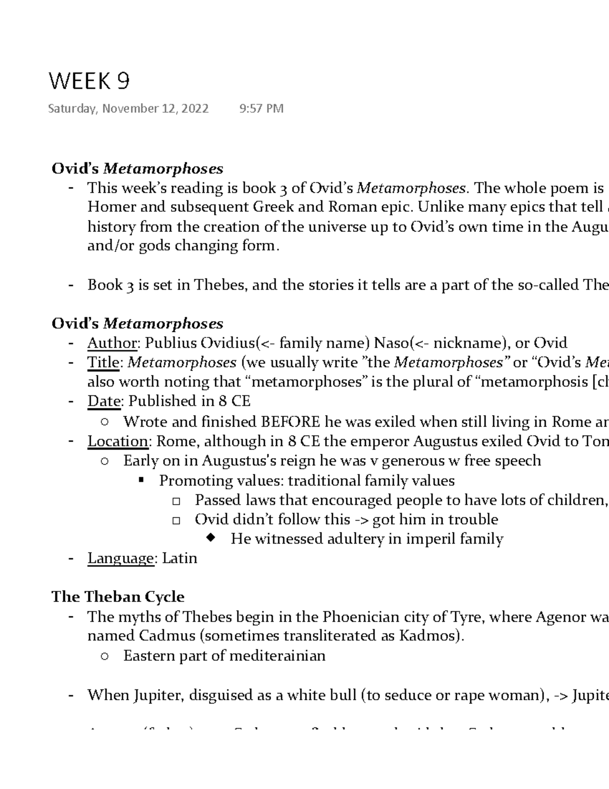 WEEK 9 - Ovid’s Metamorphoses - Ovid’s Metamorphoses This week’s ...