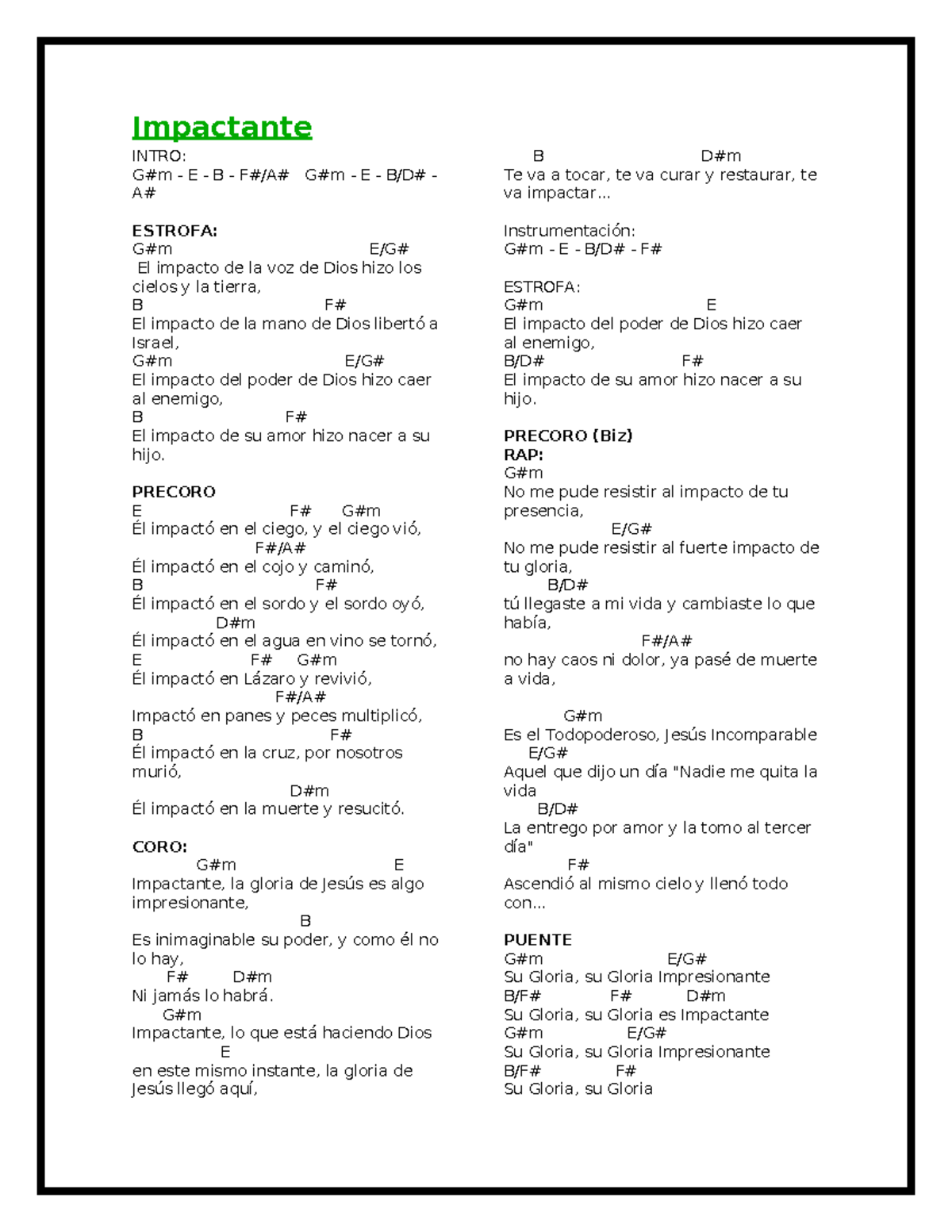 Impactante - apuntes - Impactante INTRO: G#m - E - B - F#/A# G#m - E ...