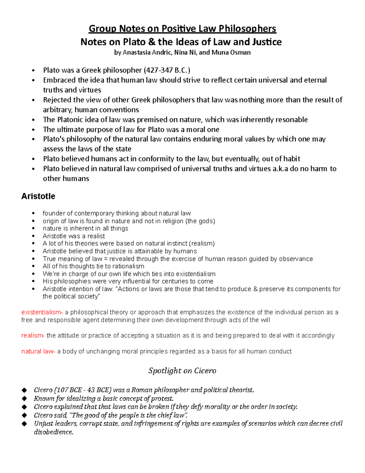 Natural law philosophers - student notes day 1 - Group Notes on ...