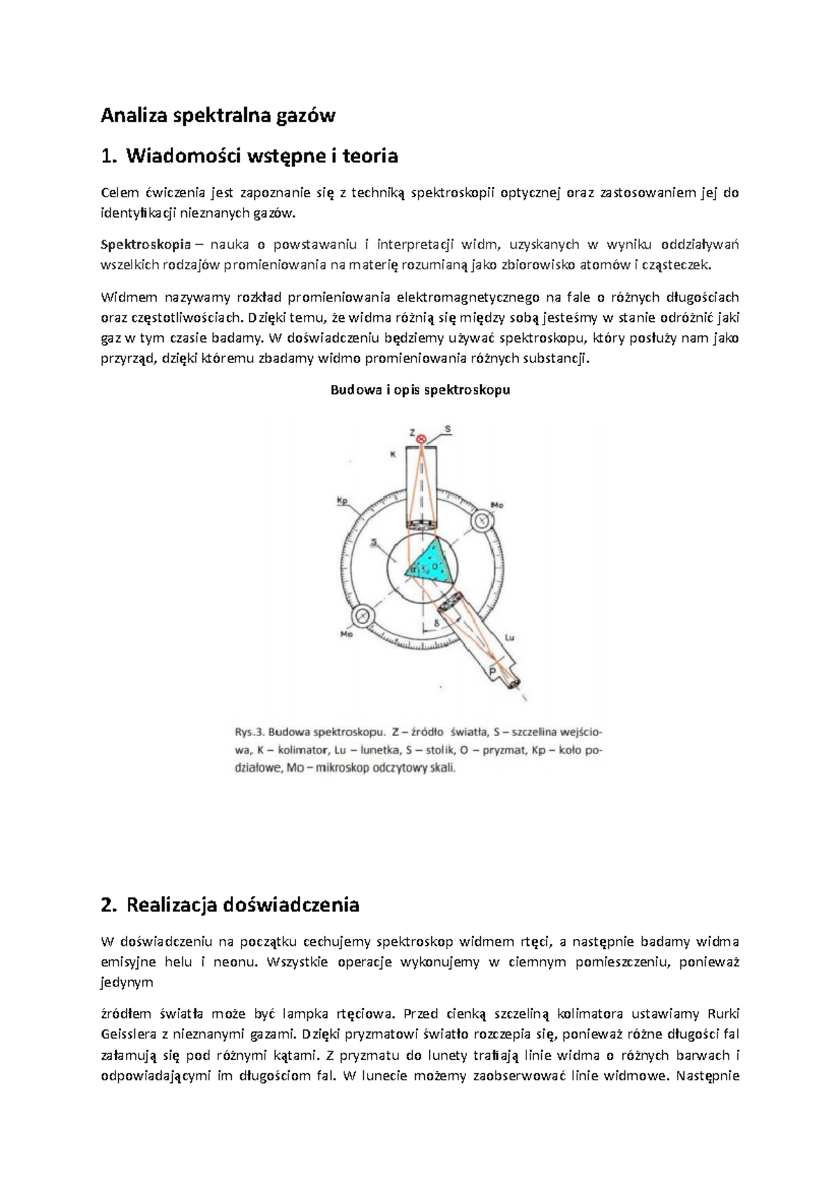 Fizyka - Analiza spektralna gazów - Analiza spektralna gazów 1. Wiadomości wstępne i teoria ...