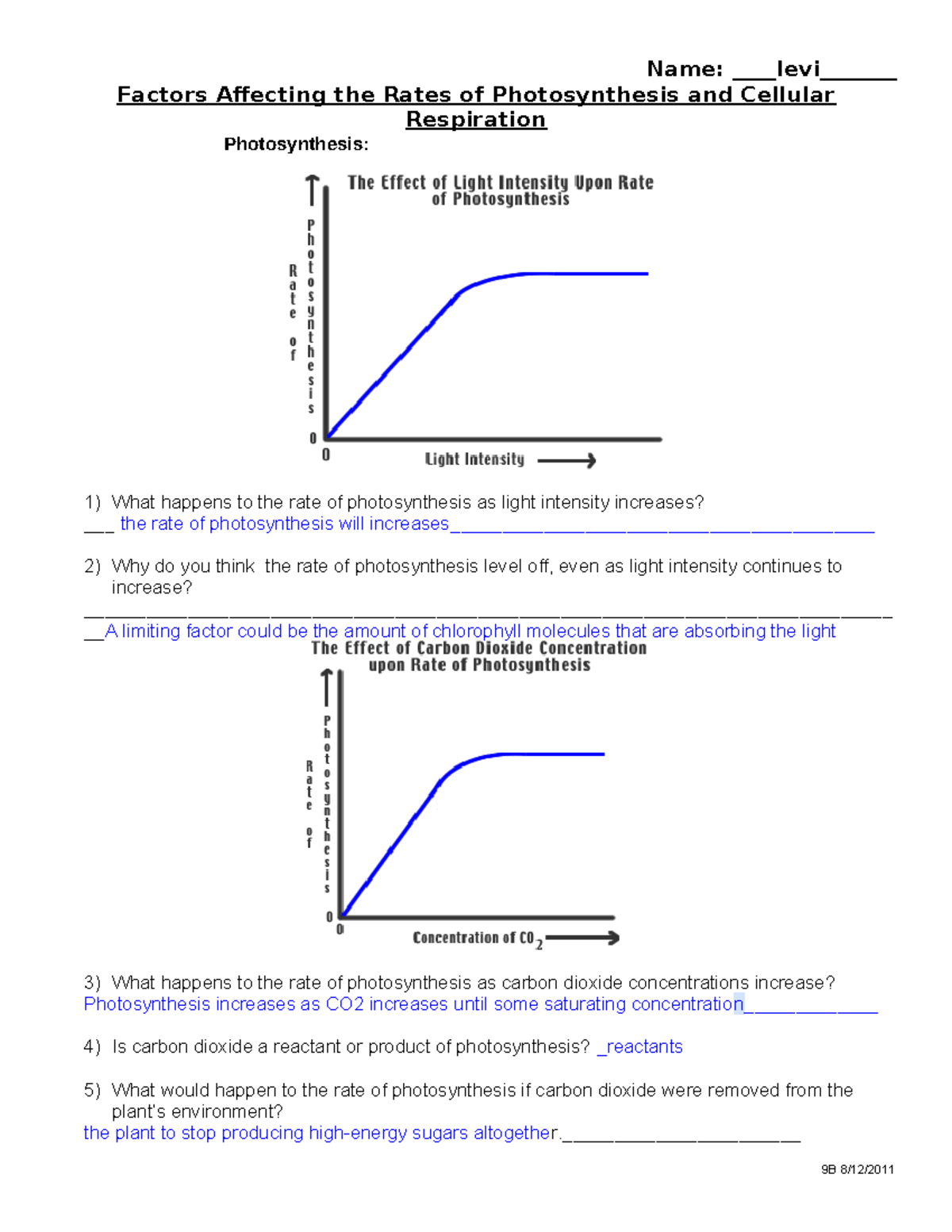 Copy of Rates of Photosynthesis and Cellular Respiration - Name: levi ...