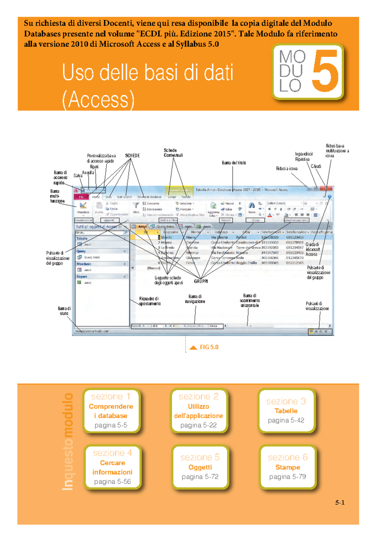 Modulo Databases - File - Uso delle basi di dati (Access) In questo modulo 5 MO DU LO sezione 1 ...