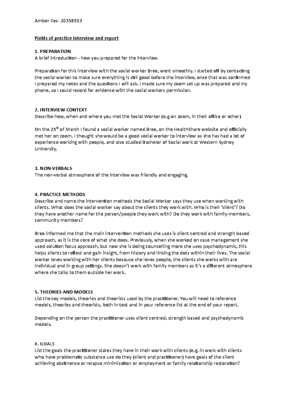 Fields of practice interview & report - 102172 - UWS - Studocu