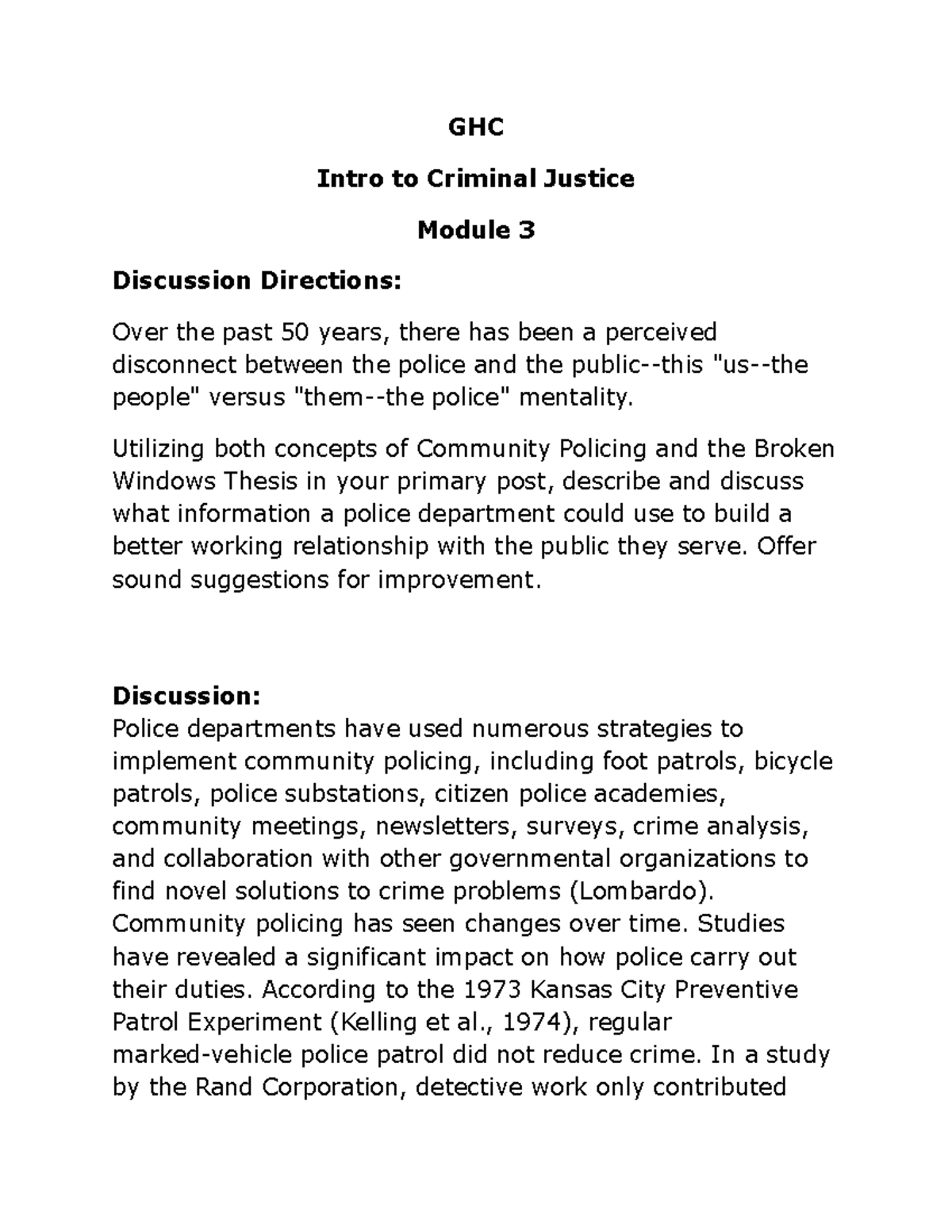 Intro to CJ Disc #3 - GHC Intro to Criminal Justice Module 3 Discussion ...