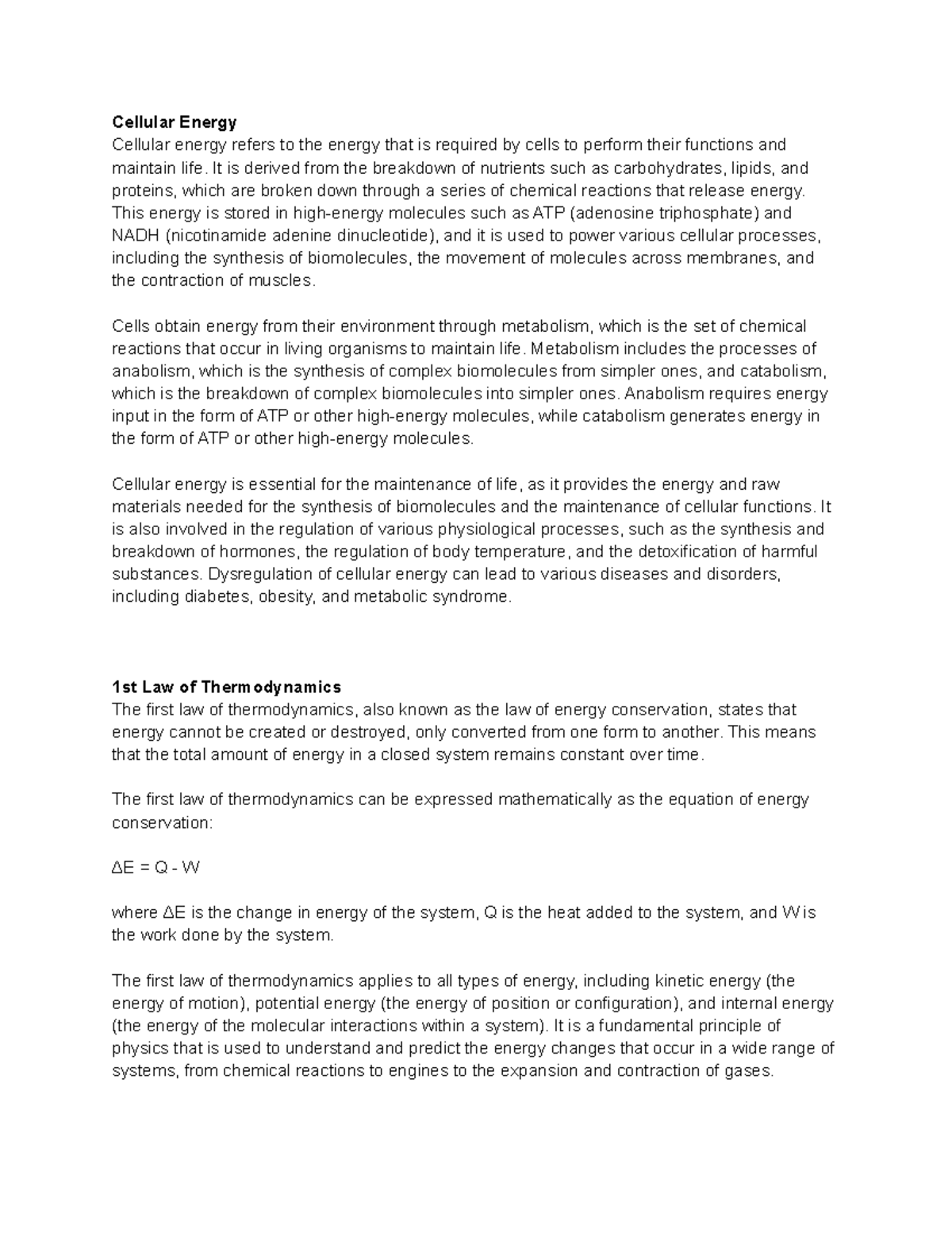 Cellular Energy - Biology - Cellular Energy Cellular energy refers to ...