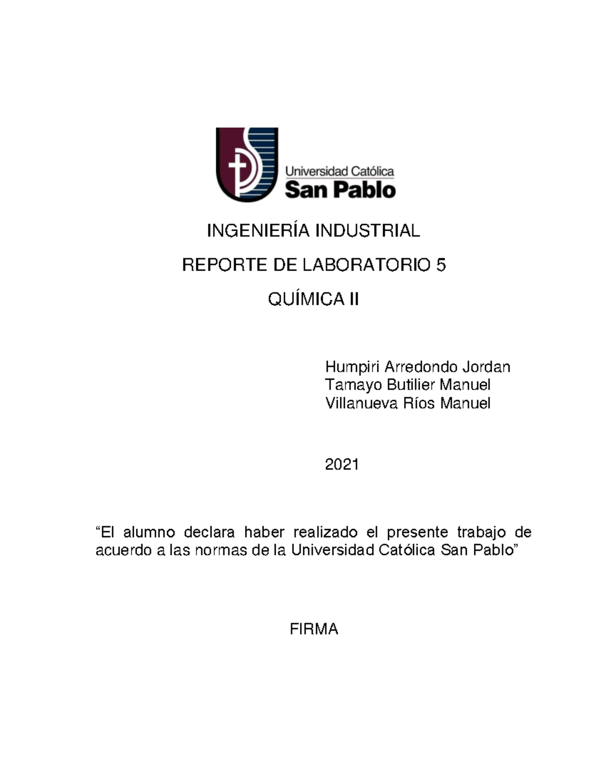 Reporte LAB5 - laboratorio - INGENIERÍA INDUSTRIAL REPORTE DE ...