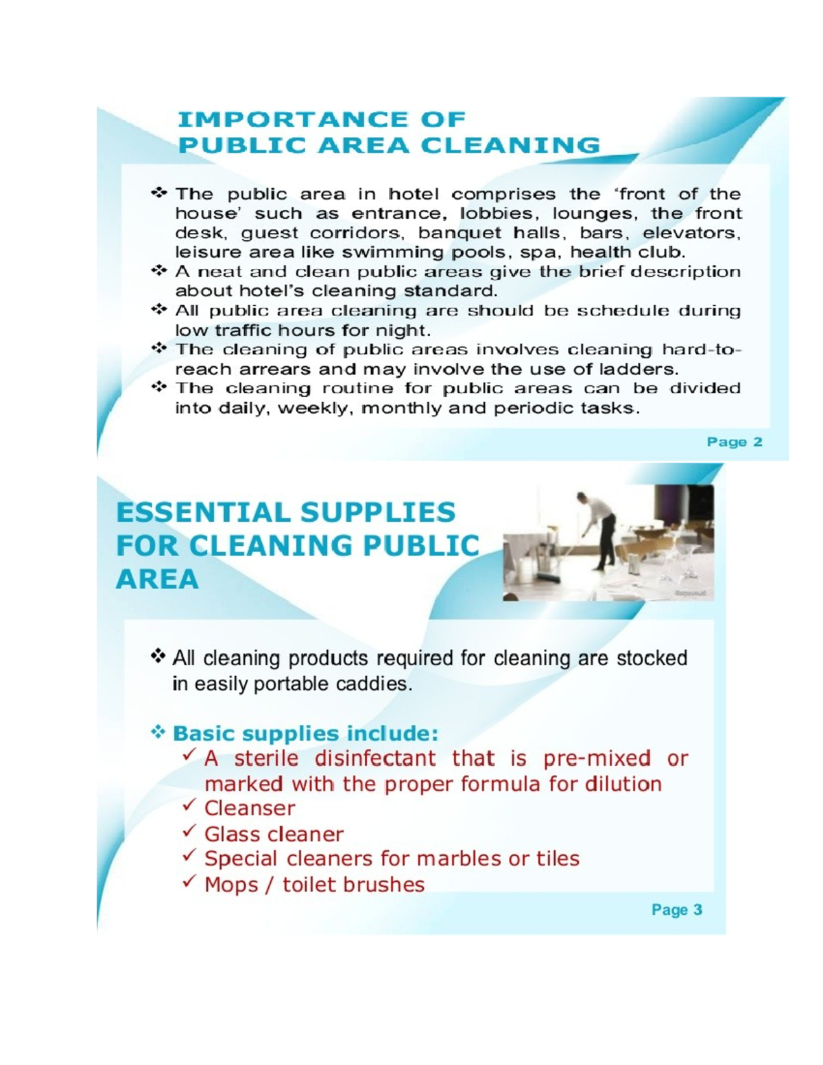 Cleaning public areas - Diploma in catering and accomodations management - Studocu