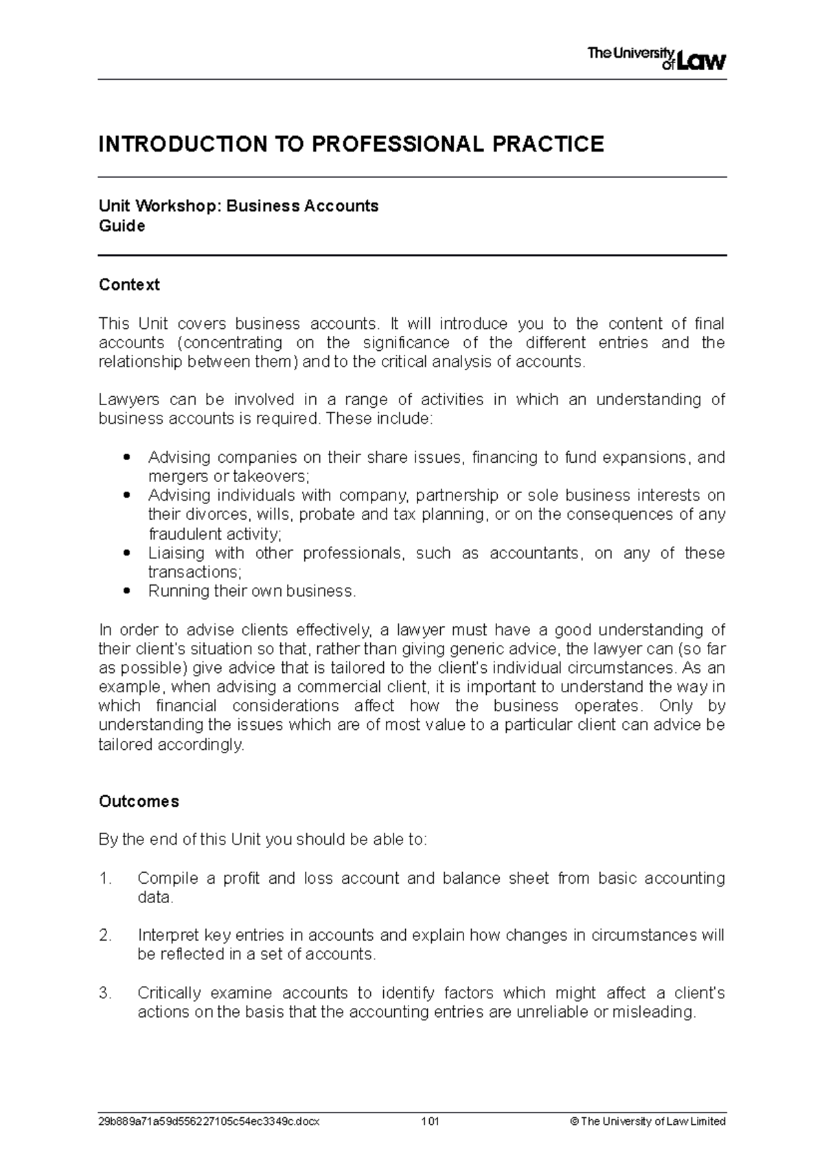 Workshop Guide BA - BA Material - INTRODUCTION TO PROFESSIONAL PRACTICE ...